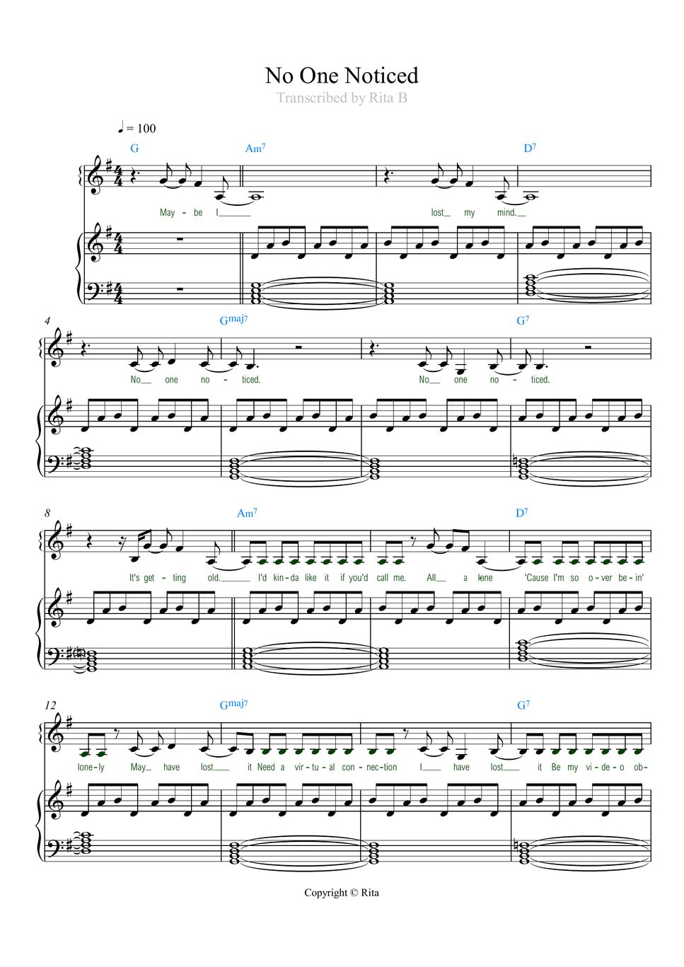 The Marías - No One Noticed (Two files: duo piano and voice; easy solo ...