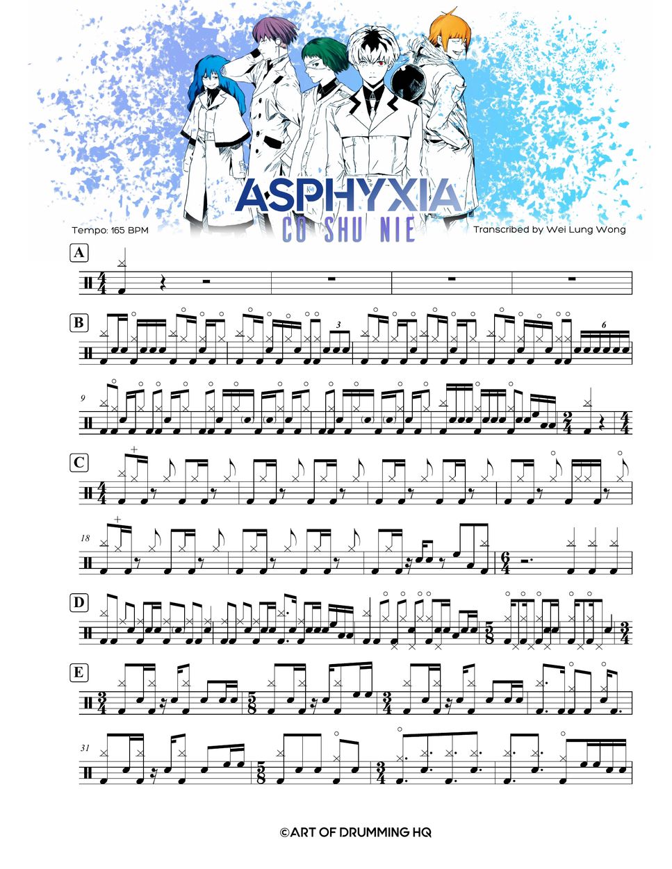 Co Shu Nie - Asphyxia (Tokyo Ghoul) Sheet by Wei Lung Wong