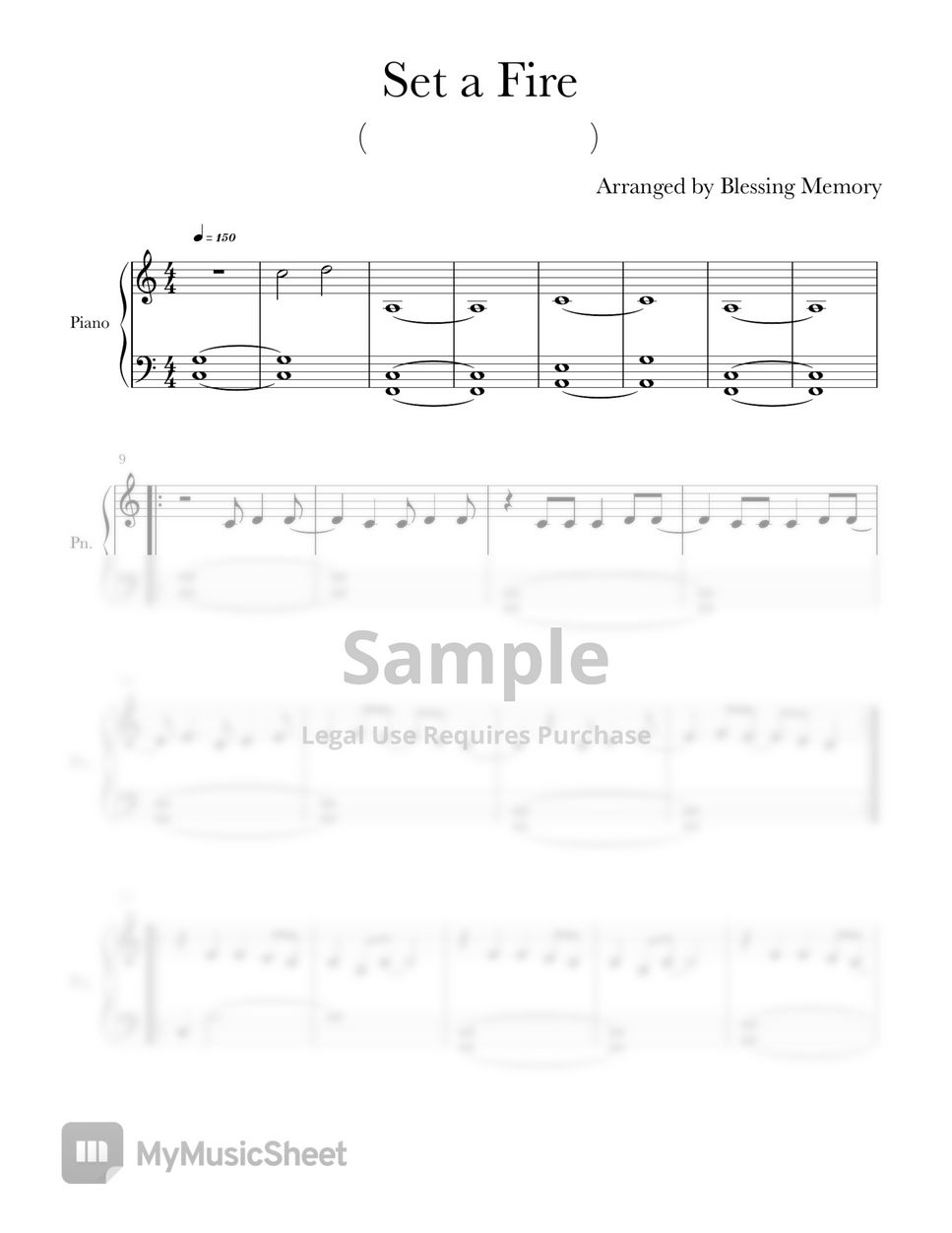 Will Reagan - Set a Fire (Easy Piano) Sheet Music by Blessing Memory