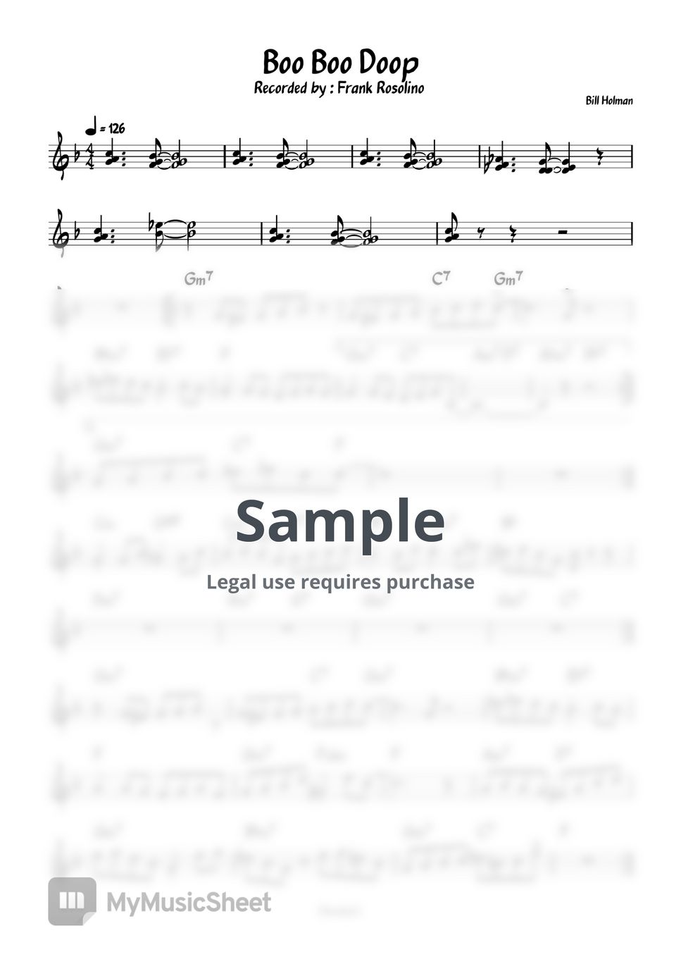 Bill Holman - Boo Boo Doop Sheet Music by Won, Jong Hwa