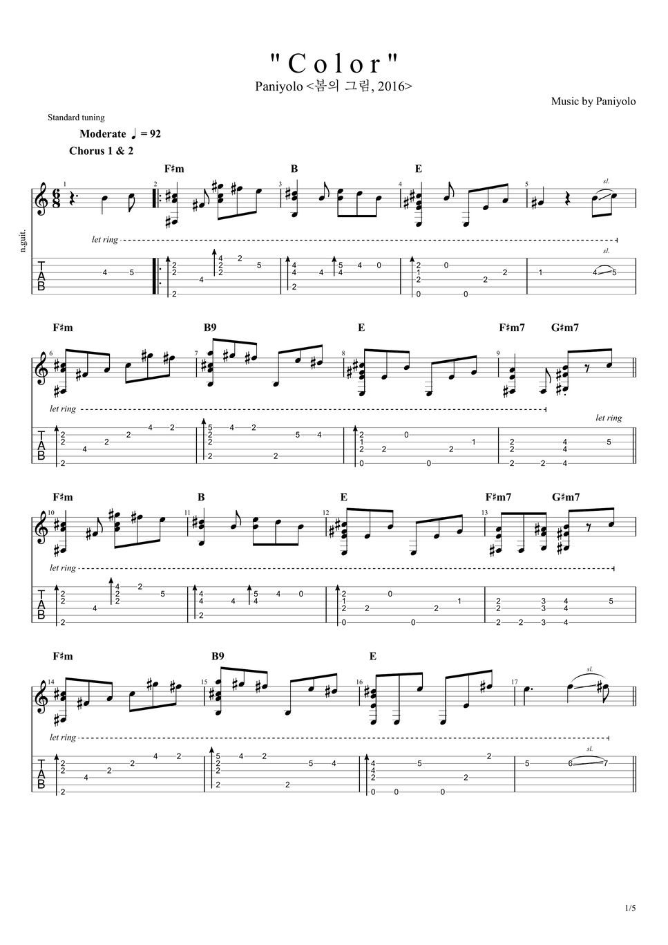 Paniyolo - Color (カラー) Tab + 1staff by jazzy1120