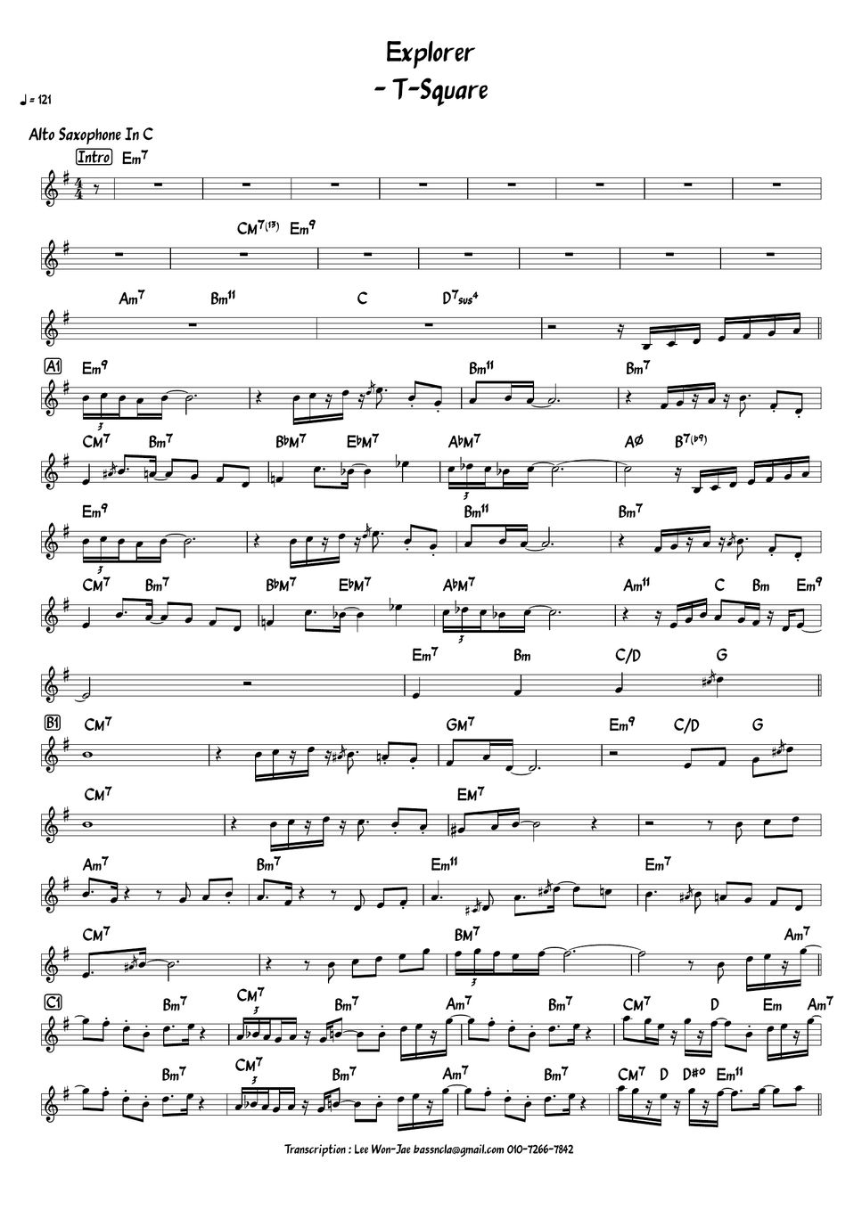 T-Square - Explorer (Eb 색소폰 악보입니다.) Sheets by 이원재