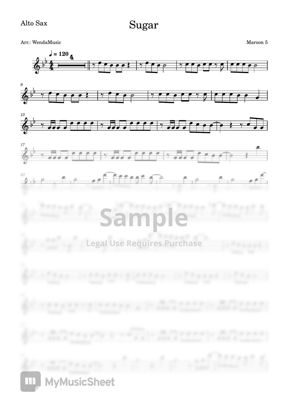 Maroon 5 - Sugar (Alto Sax) แผ่น by WendaMusic