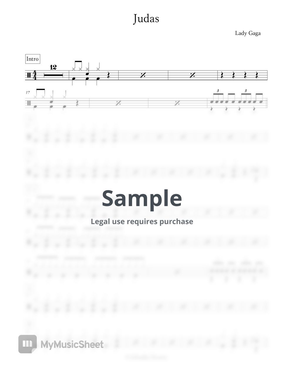 Lady GAGA - Judas Drum Sheet Music PDF | Arkadia Drums | mymusic5