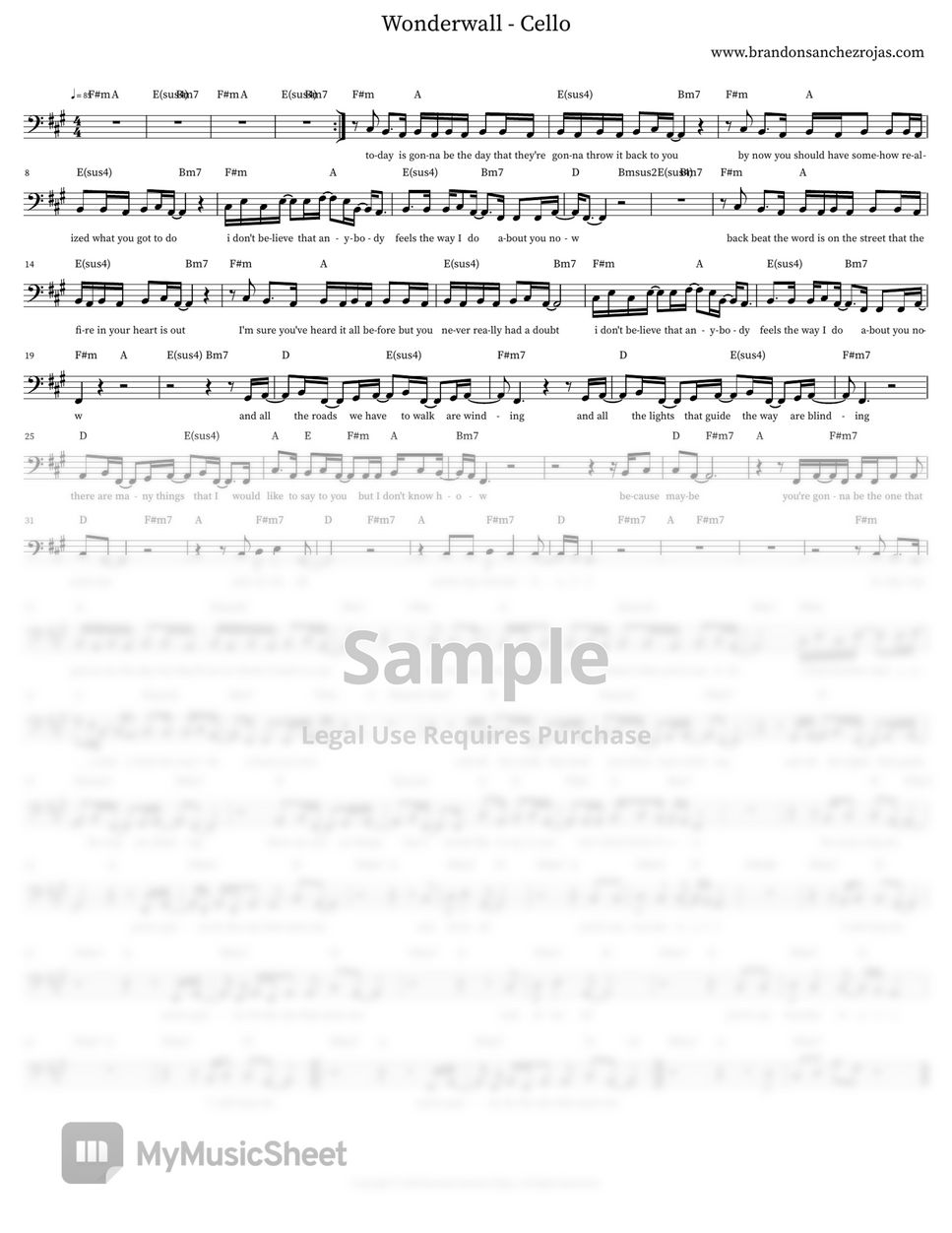 BSR - WonderWall - Cello 악보