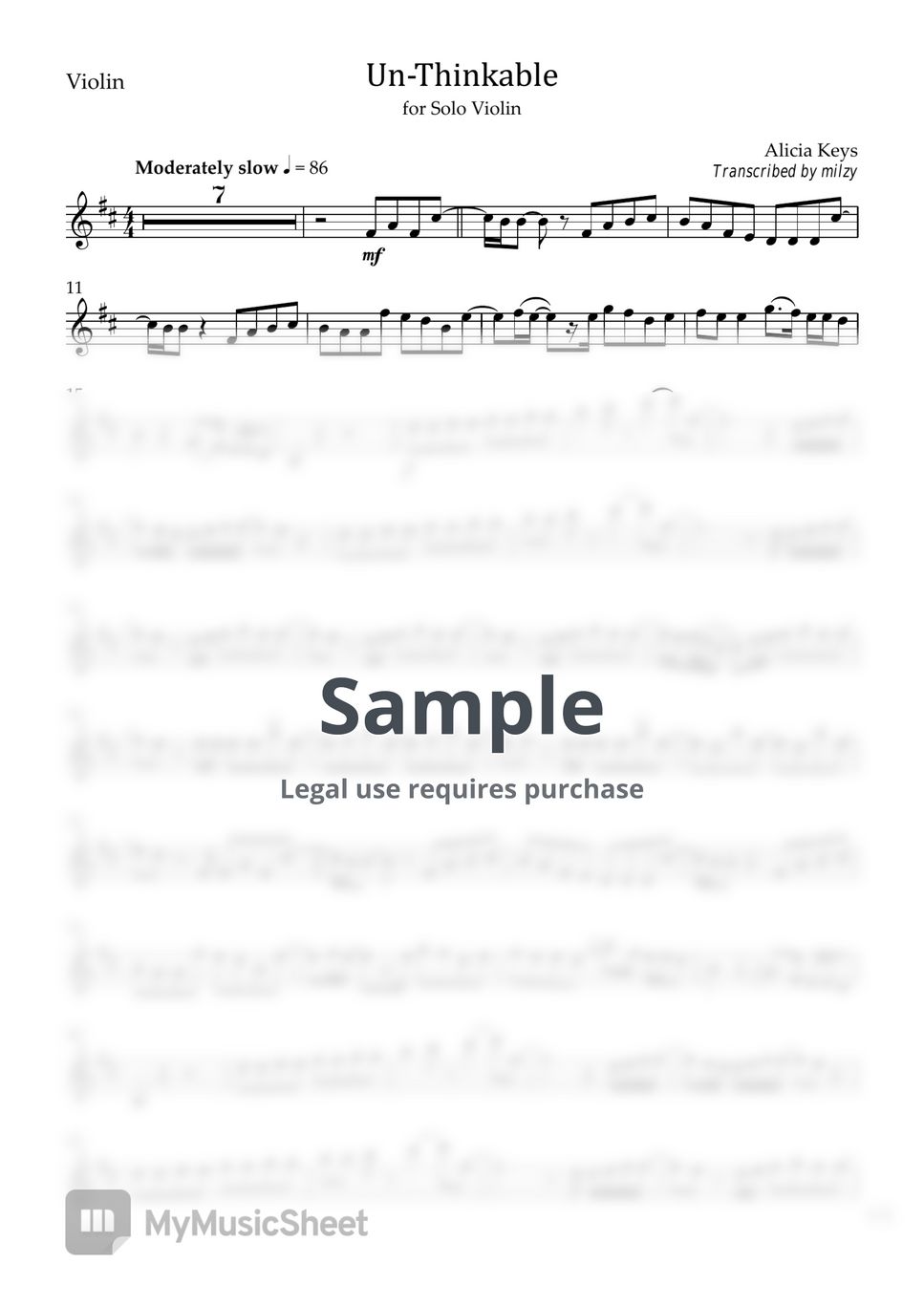 Alicia Keys - Un-thinkable (I'm Ready) (Violin) Sheet Music by milzy