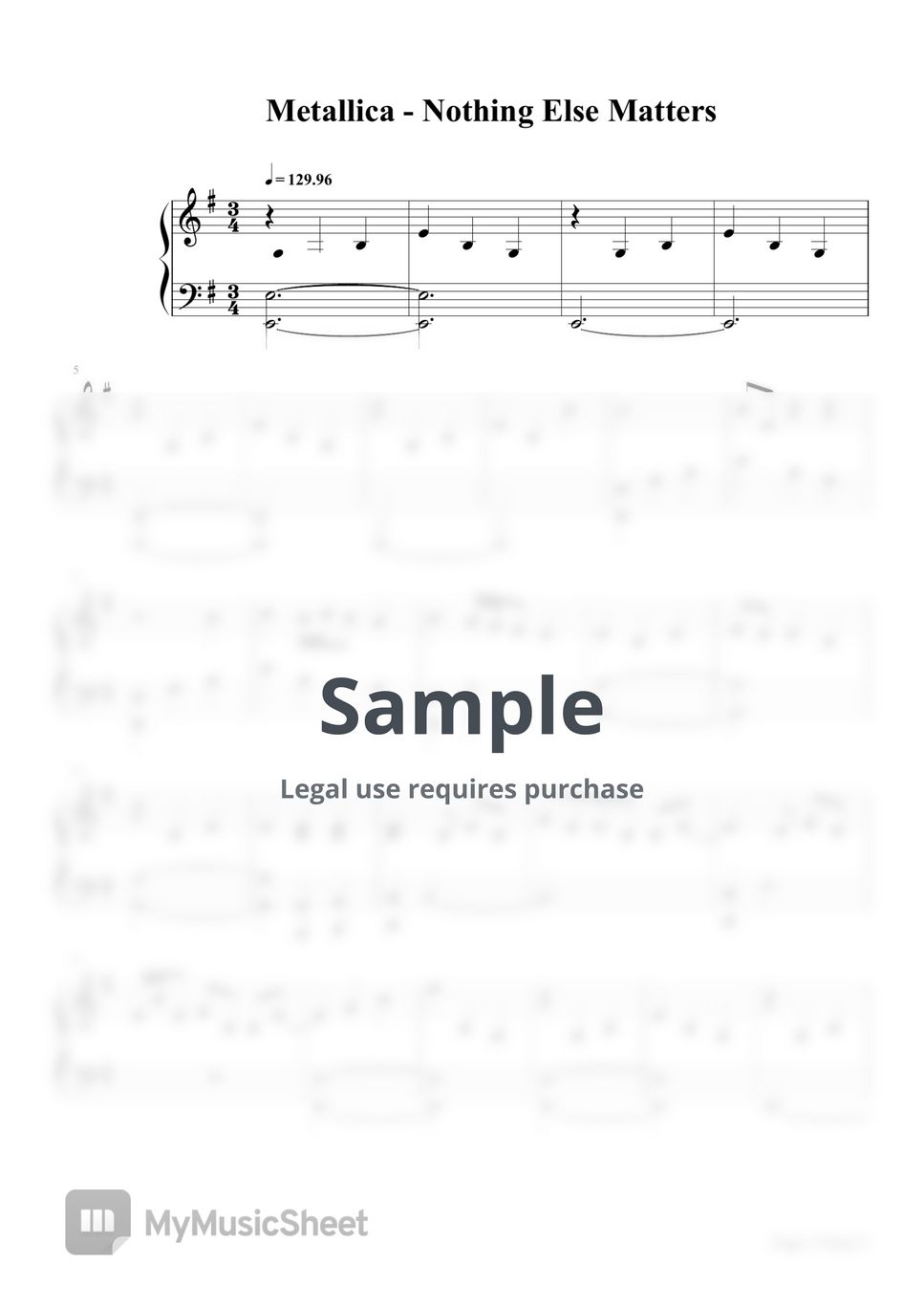 Metallica - Nothing Else Matters (Metallica) Sheet Music by Yilun