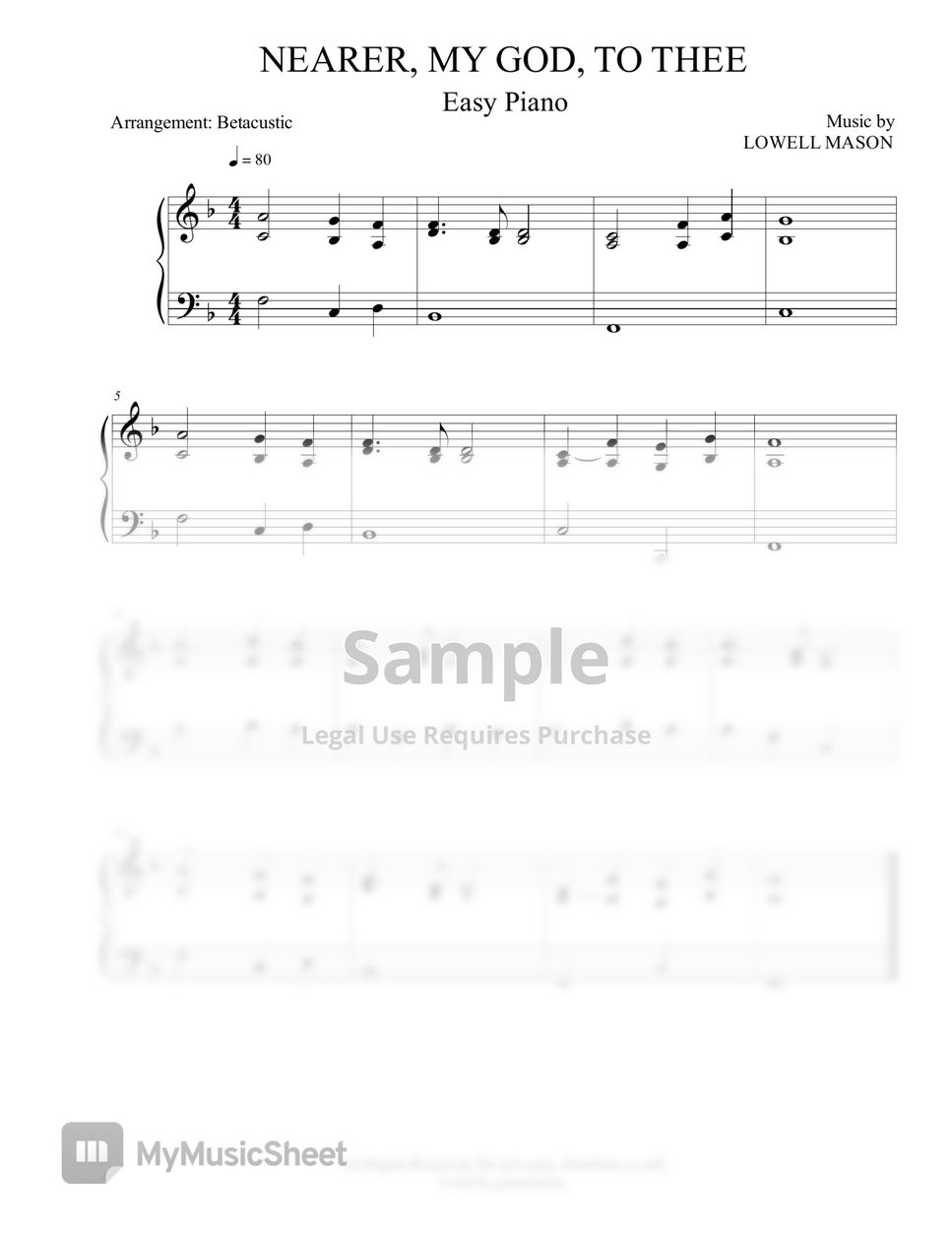 Lowell Masons - Nearer My God To Thee (Easy Piano) 악보 by Betacustic