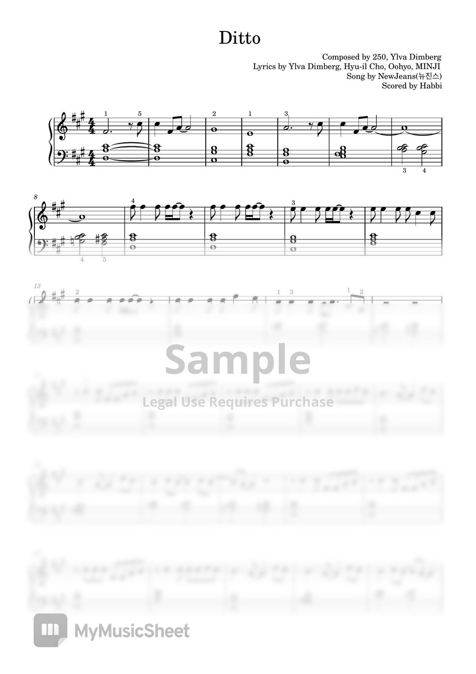 NewJeans (뉴진스) - Ditto Sheets by 햅삐악보(Habbi)