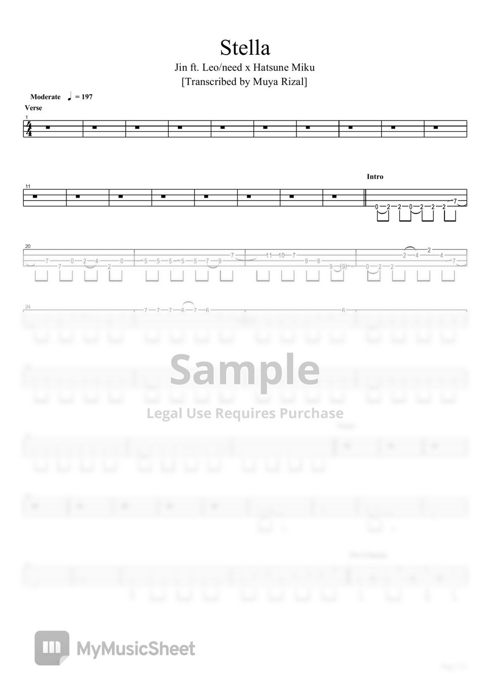 Leo/need - Stella (Bass TAB) แผ่น by Muya