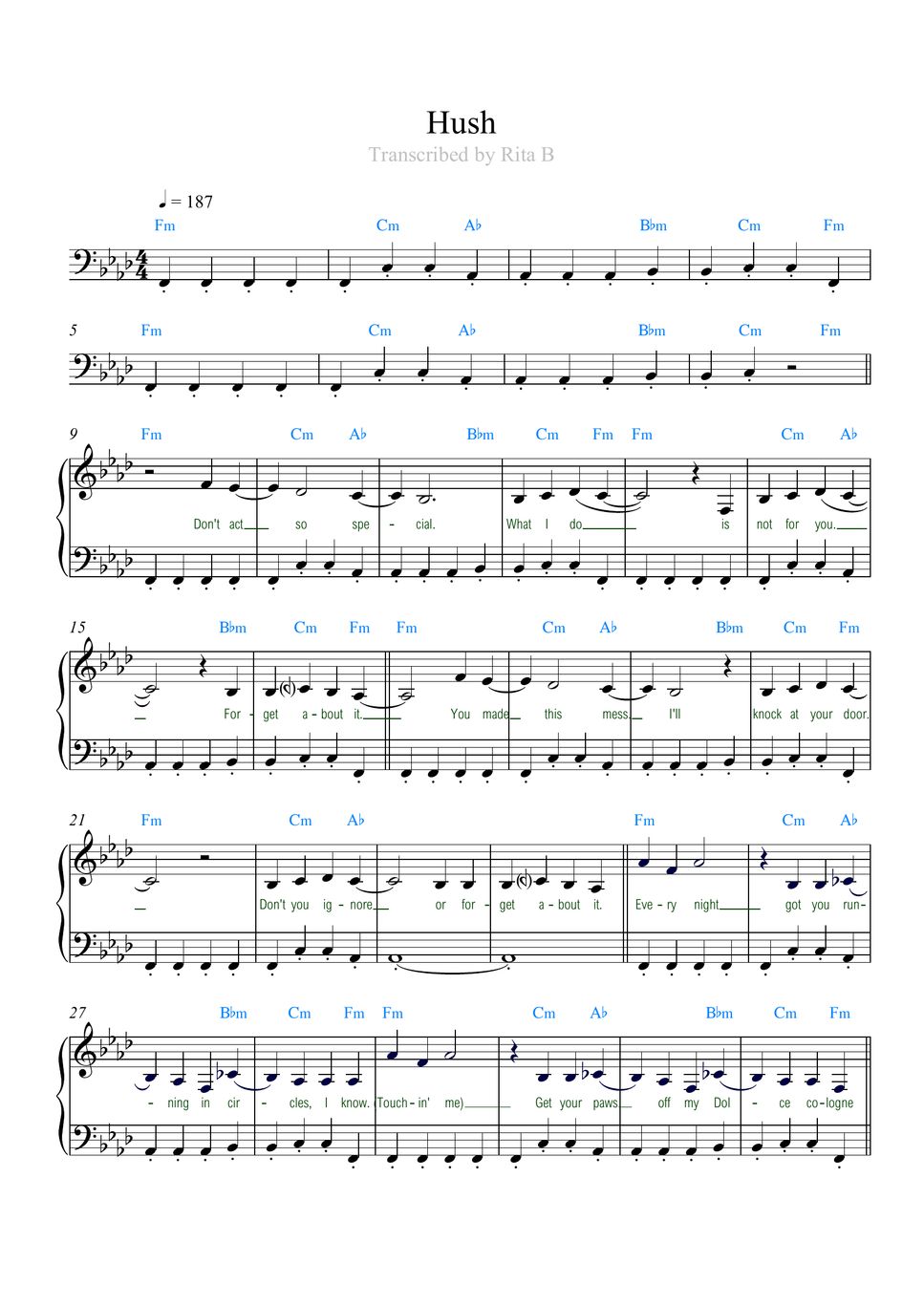 The Marías - Hush (With lyrics and chords) Sheet Music by Rita B