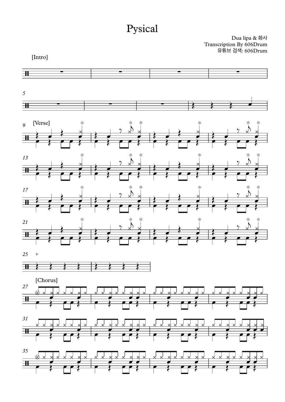 Dua Lipa Physical Feat Hwa Sa Drum Sheet By 606drum