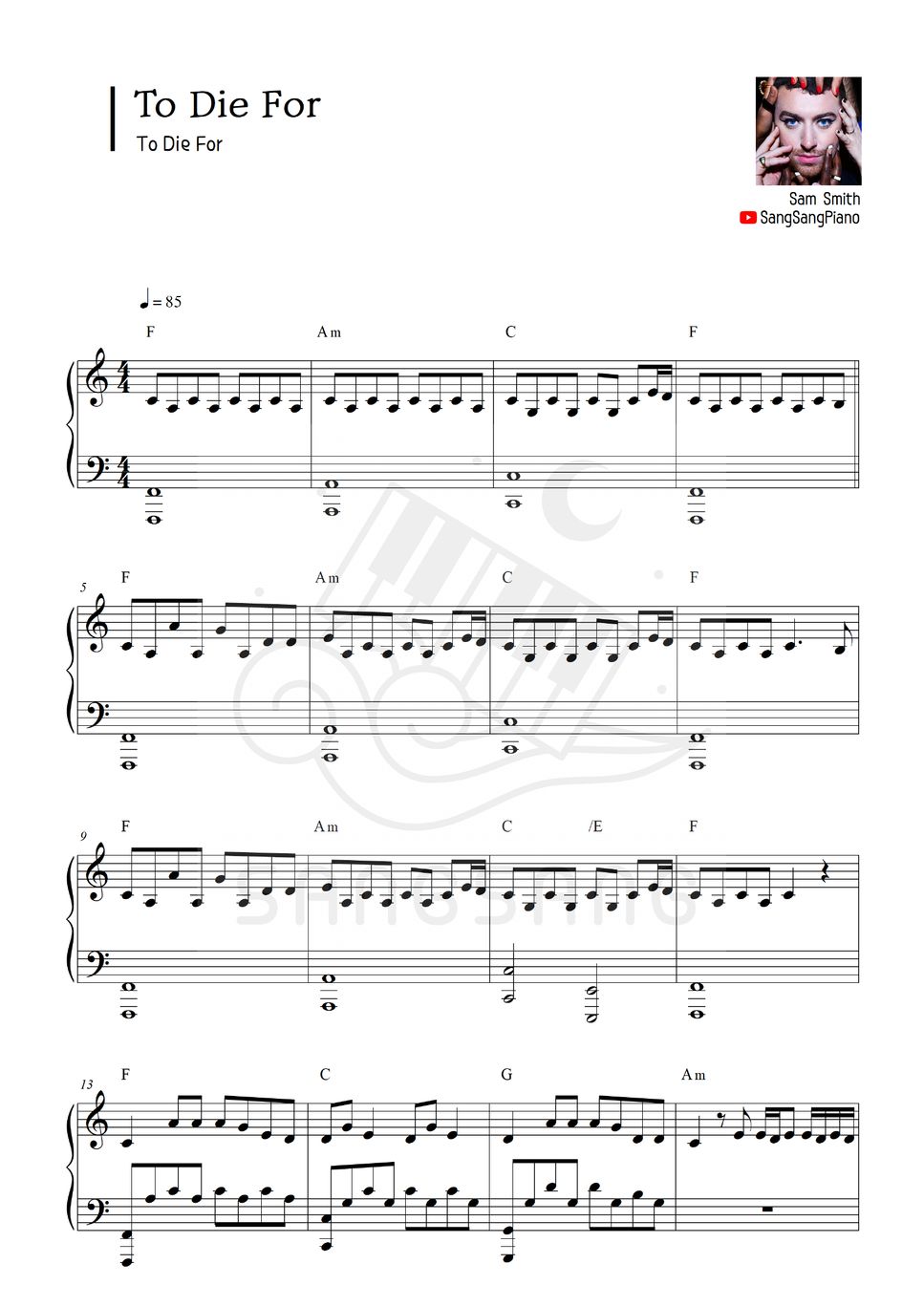 Sam Smith - To Die For Partition musicale by SangsangPiano