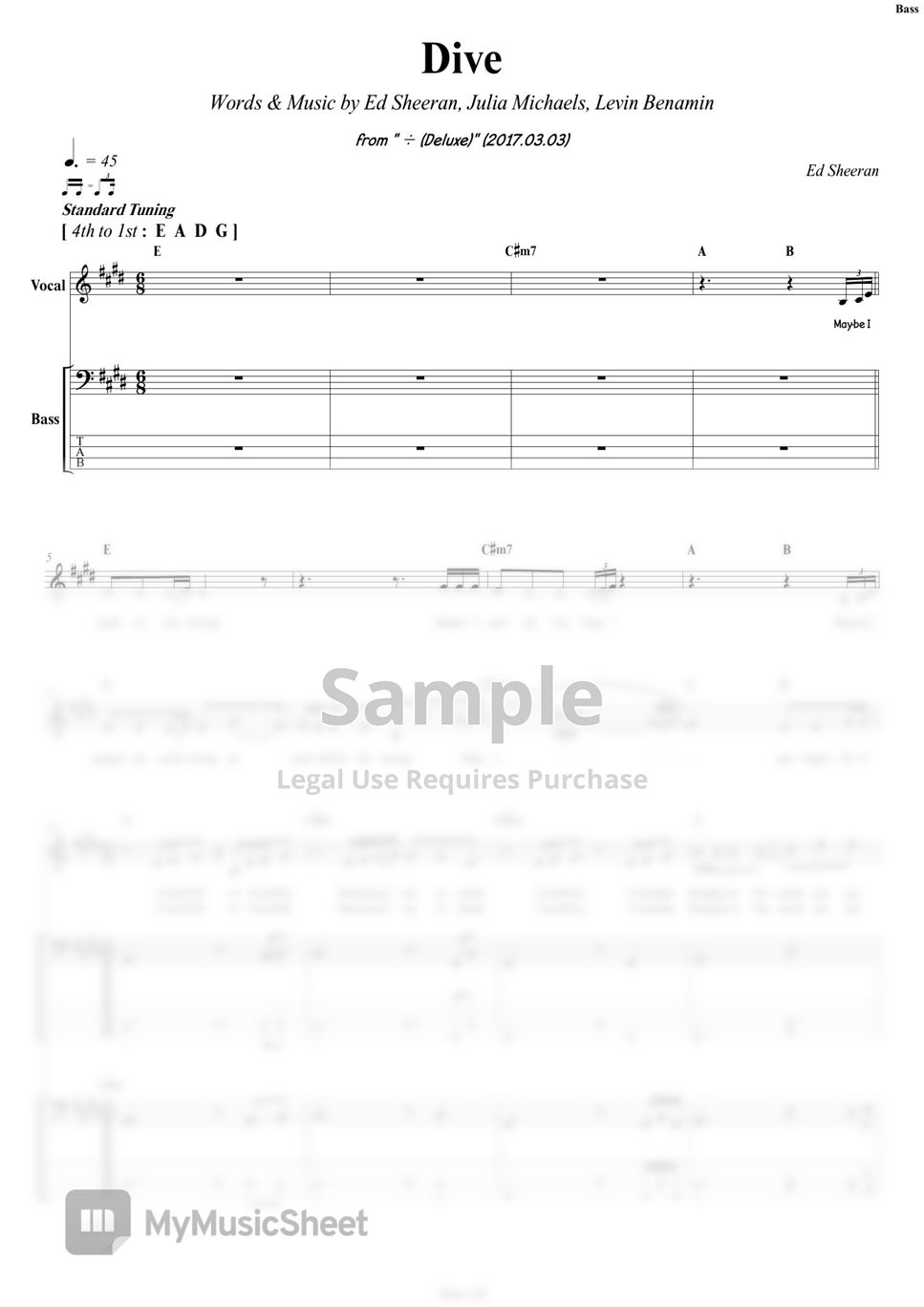 Ed Sheeran - Dive (Bass 베이스) Sheet Music by COVER SKILLS
