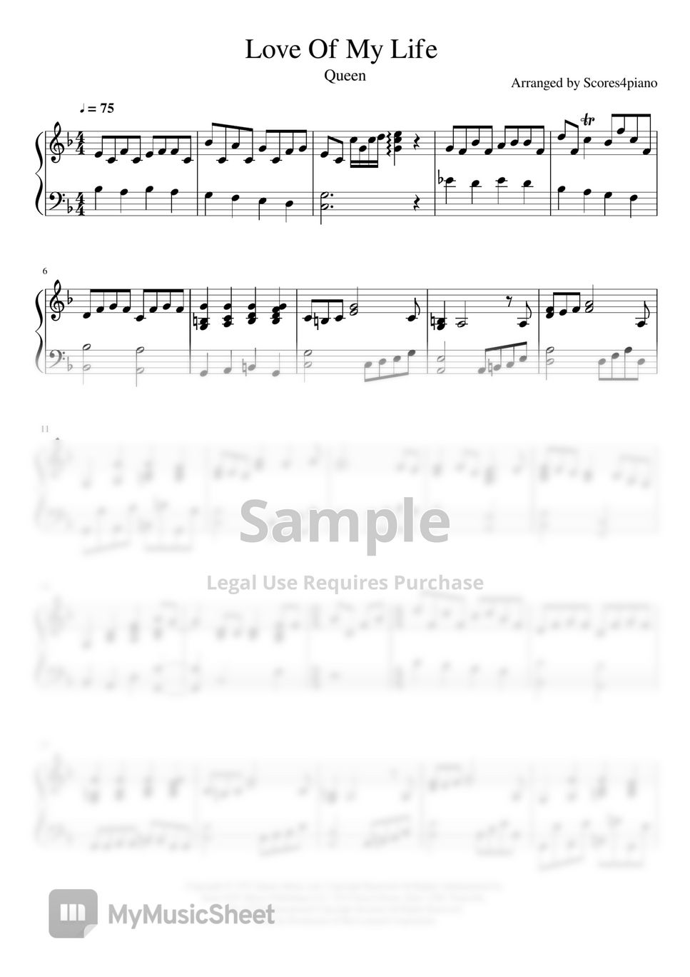 Queen - Love of My Life نوتة by Scores4piano