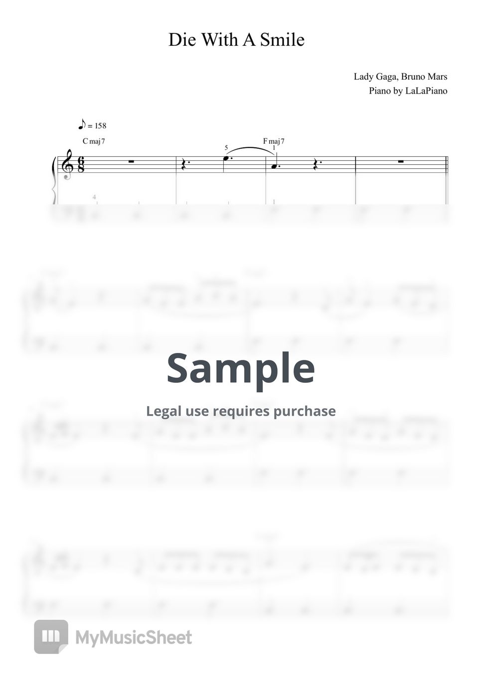 Lady Gaga, Bruno Mars - Die With A Smile (Very Easy / C Major) Sheet ...