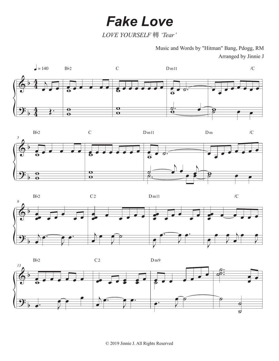 Bts Fake Love For Piano Sheet
