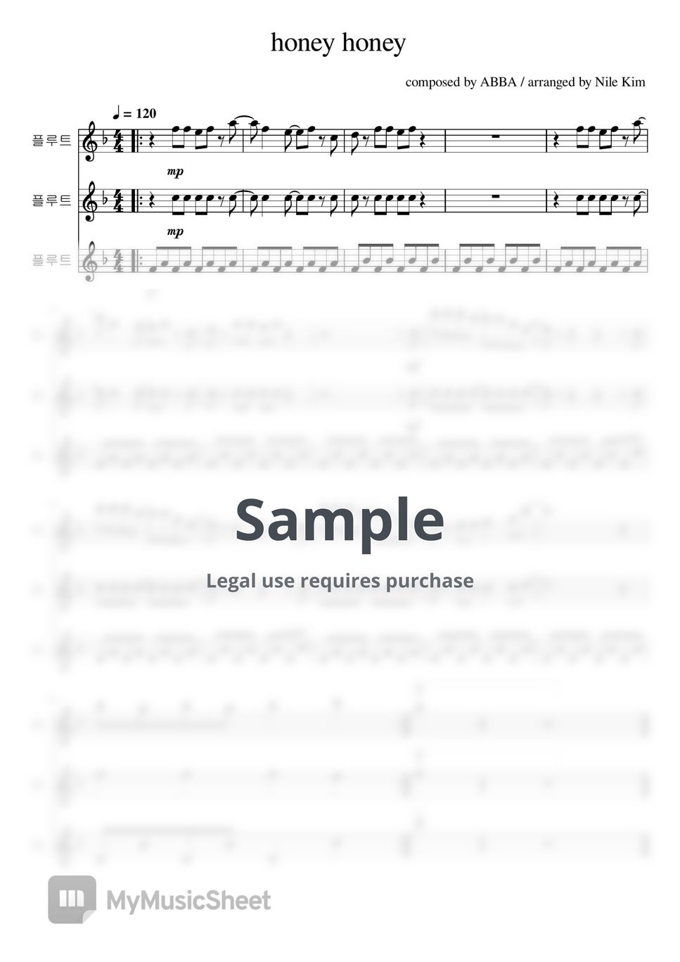 ABBA - honey honey (flute trio) Sheets by Nile Kim