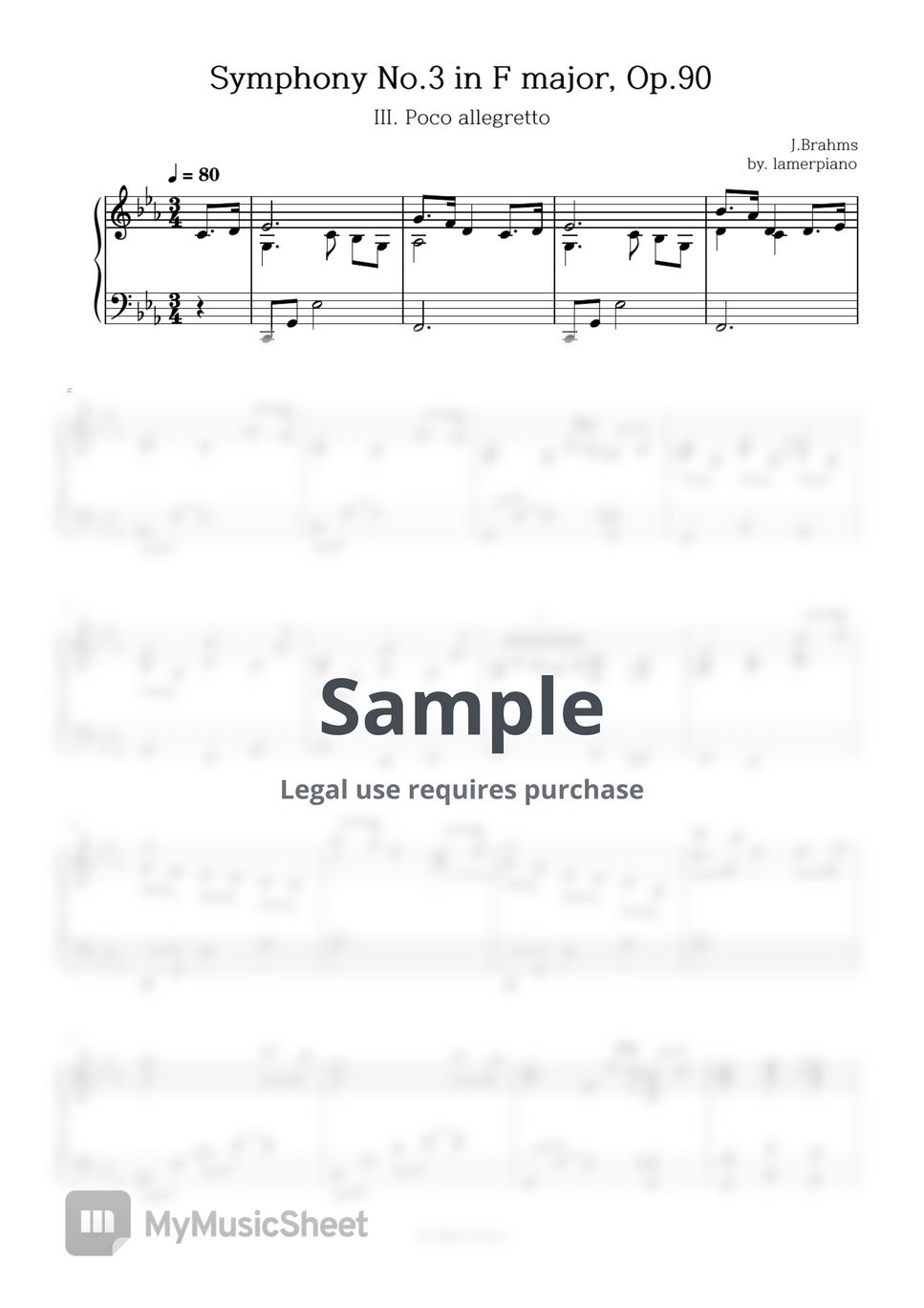 J.Brahms - Symphony No.3 in F Major, Op.90 : 3rd Mov. (Piano Version ...