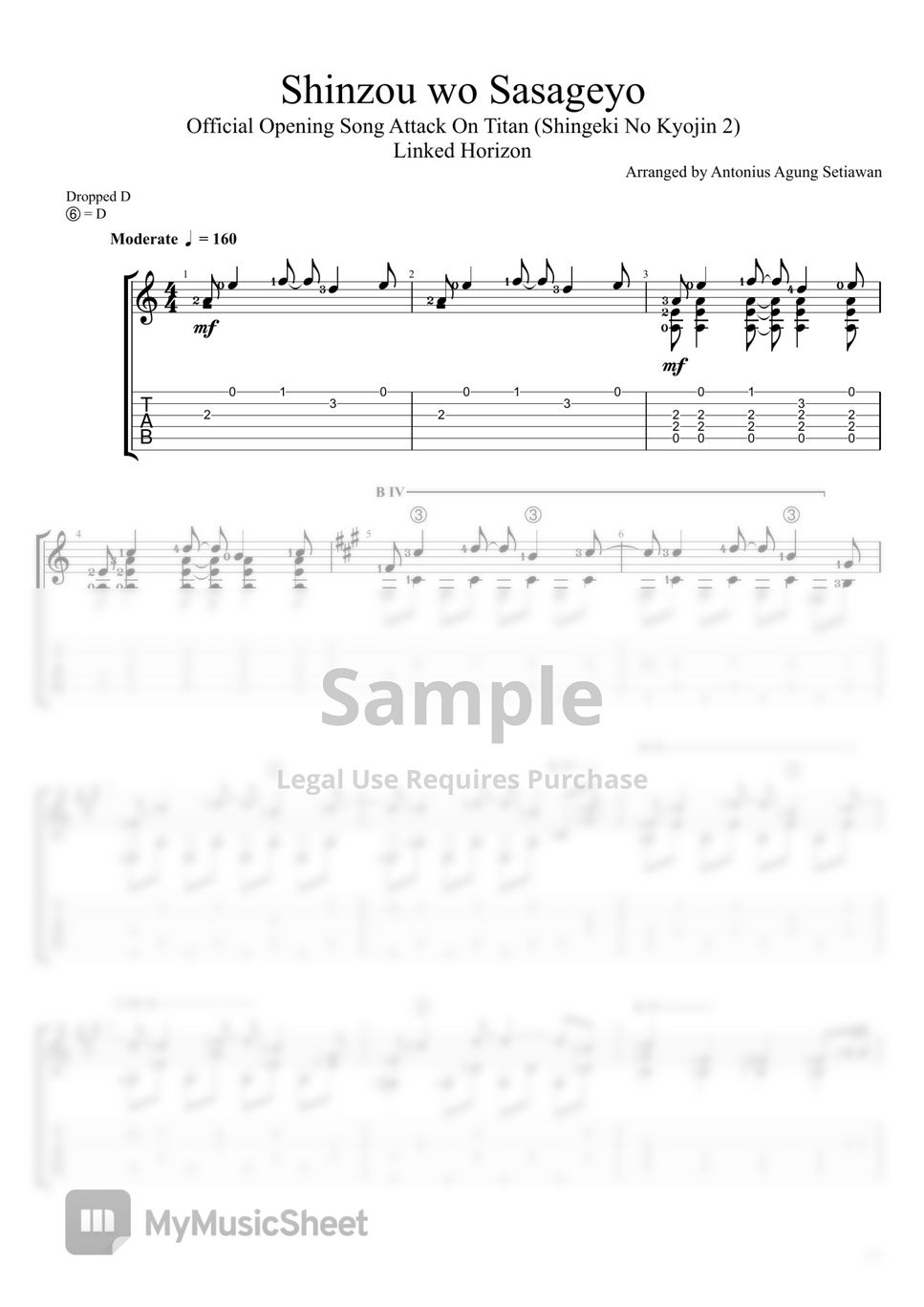 Linked Horizon - Shinzou wo Sasageyo (TV Size) (Solo Guitar) 악보 by ...