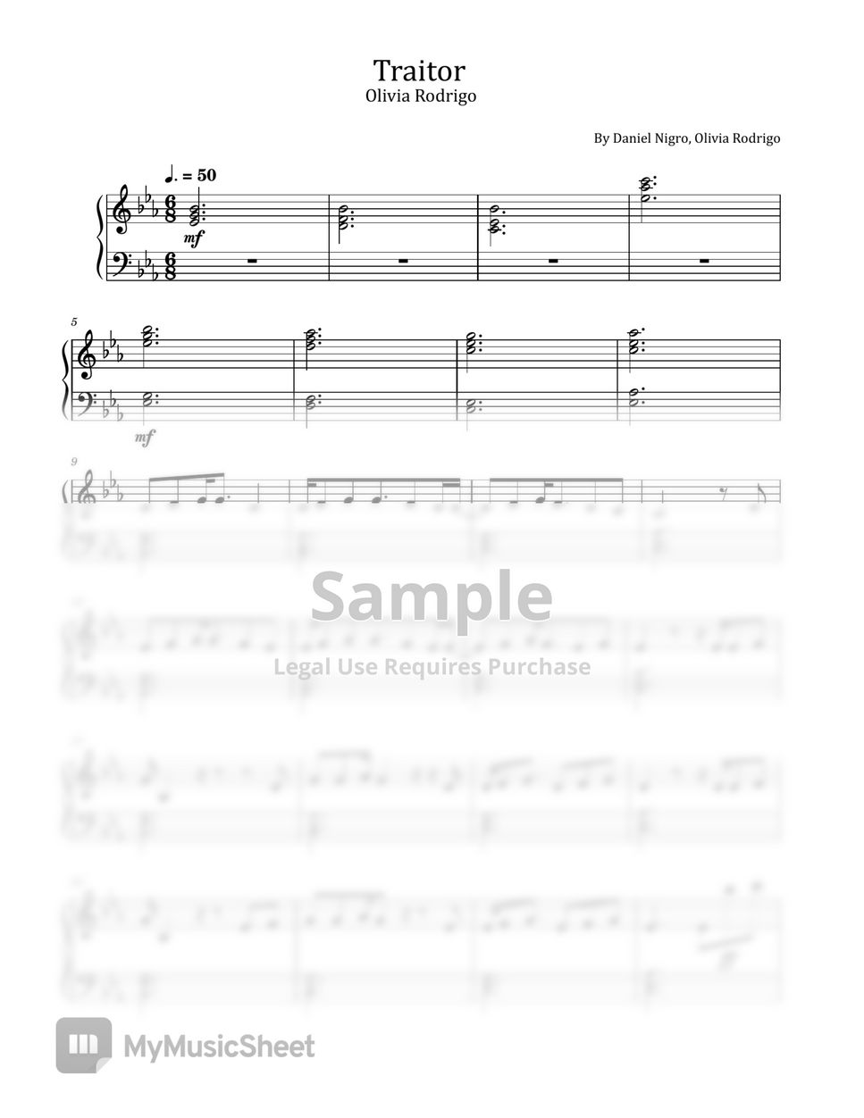 Daniel Nigro, Olivia Rodrigo - Traitor (Olivia Rodrigo - For Piano Solo) Sheets by poon