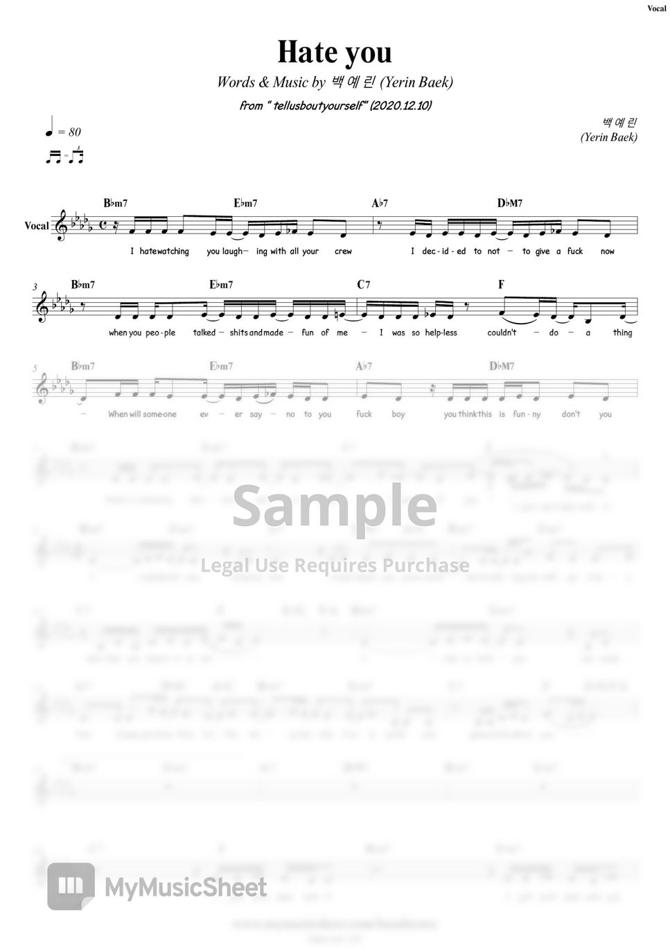 Yerin Baek - Hate You | Bandscore 楽譜