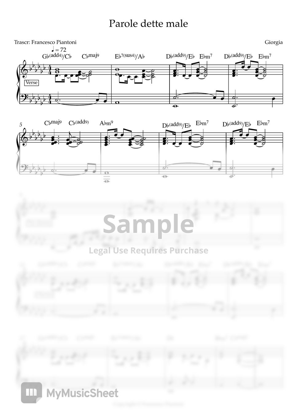 Giorgia - Parole dette male (spartito pianoforte) Sheet Music by ...