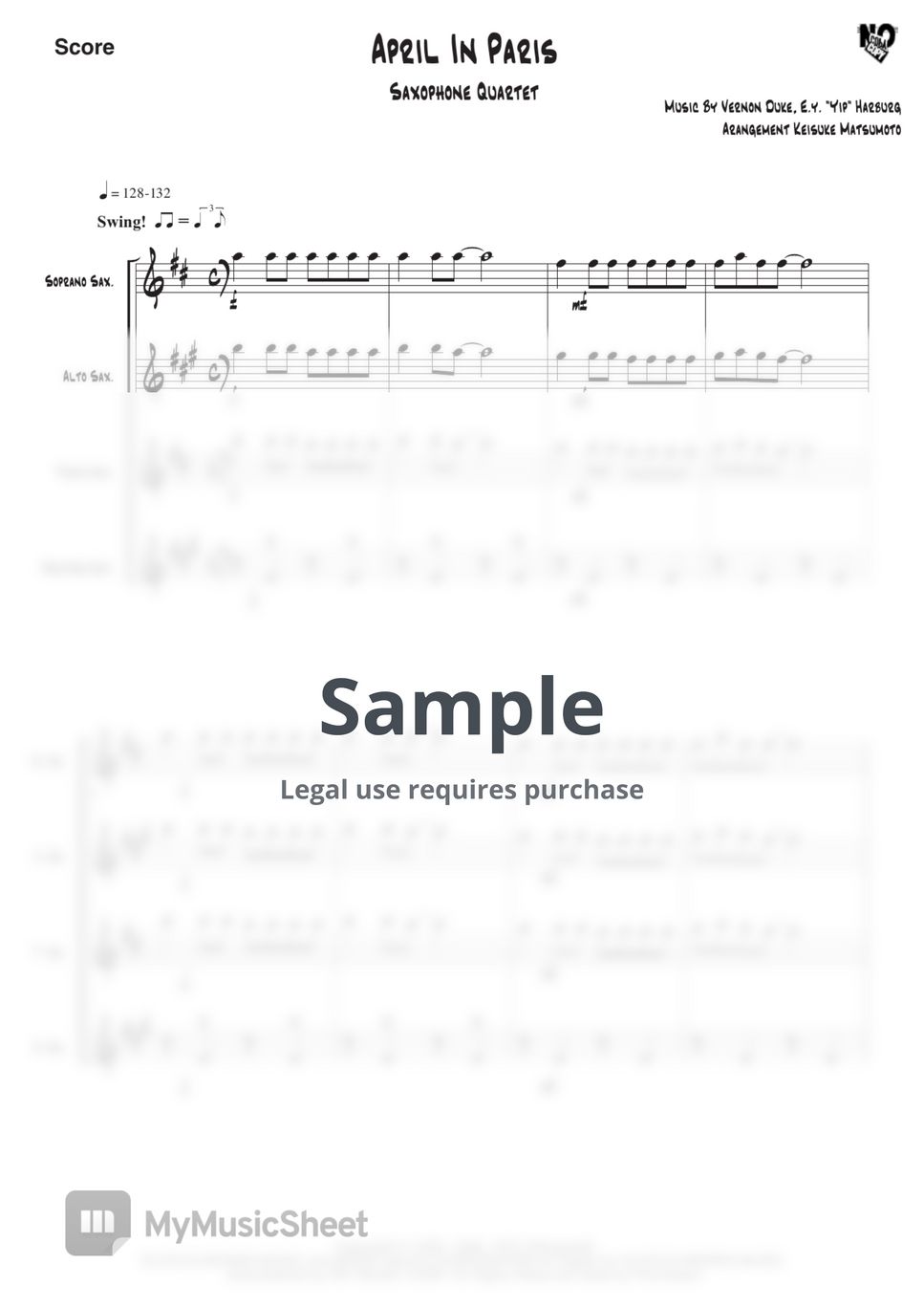 Count Basie - April in Paris (Saxophone Quartet) Sheet Music | Keisuke ...