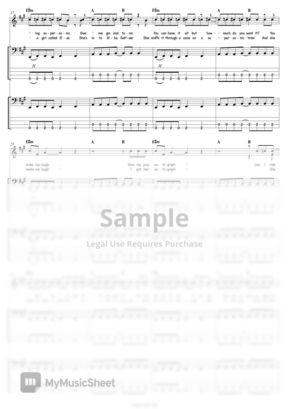 Oasis - Supersonic | Bass Sheet Music