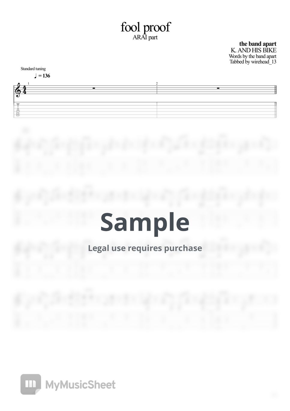 the band apart - fool proof (from "K. AND HIS BIKE") Tab + 1staff by T4LBO