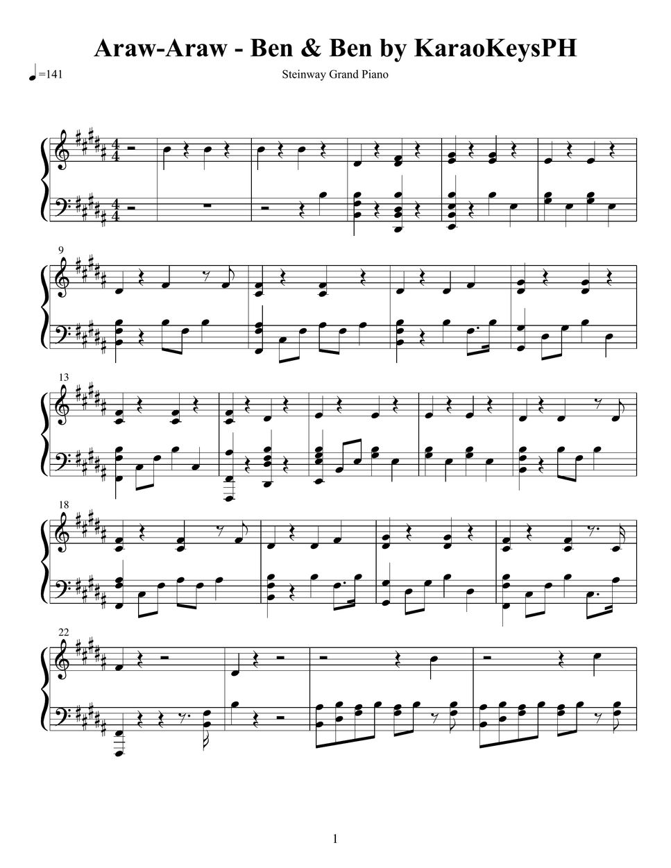 Ben & Ben - Araw Araw Sheet by KaraoKeysPH