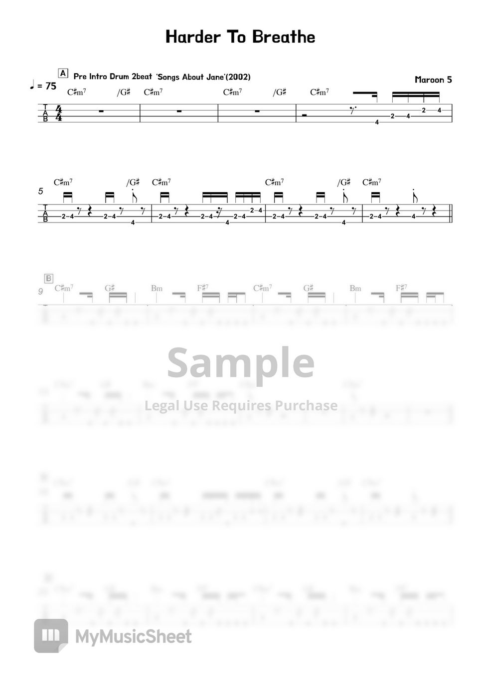 Maroon 5 - Harder To Breathe 악보 by 김미(Kimme)