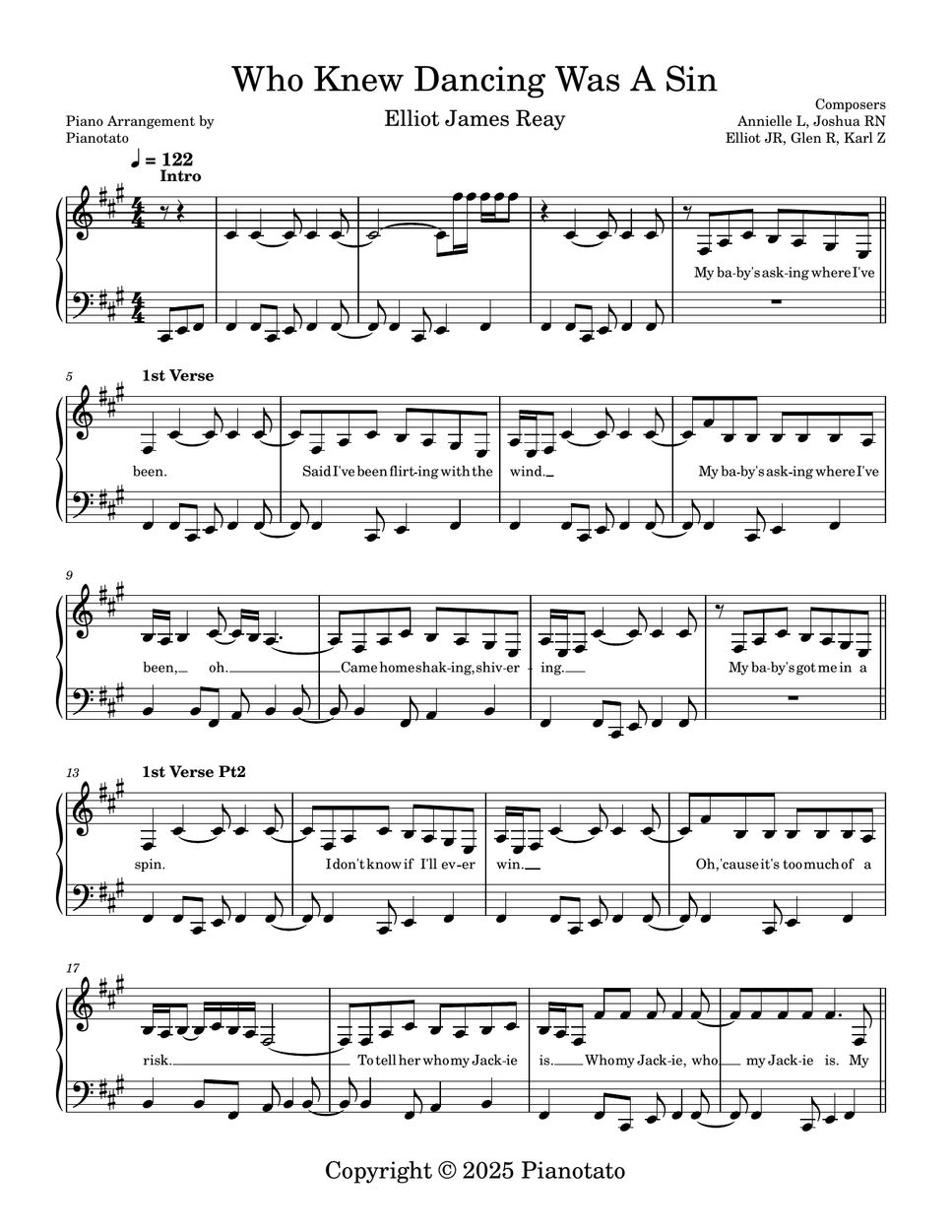 Elliot James Reay - Who Knew Dancing Was A Sin Sheet Music by Pianotato