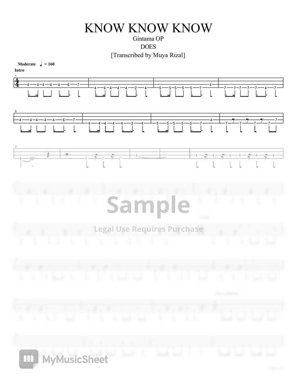DOES - KNOW KNOW KNOW (Bass TAB) 악보 by Muya