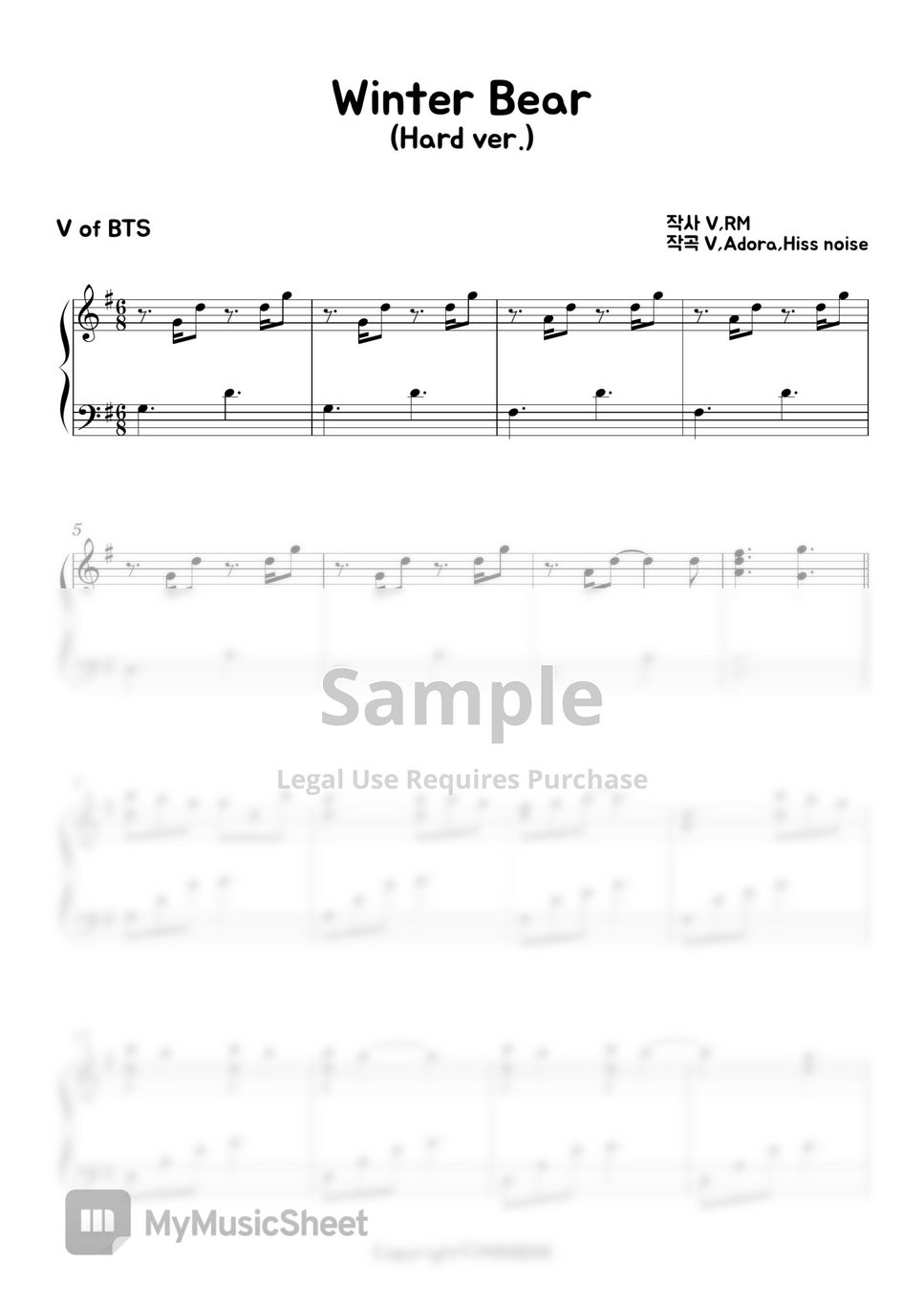 BTS V - Winter Bear [Hard Version] Sheets