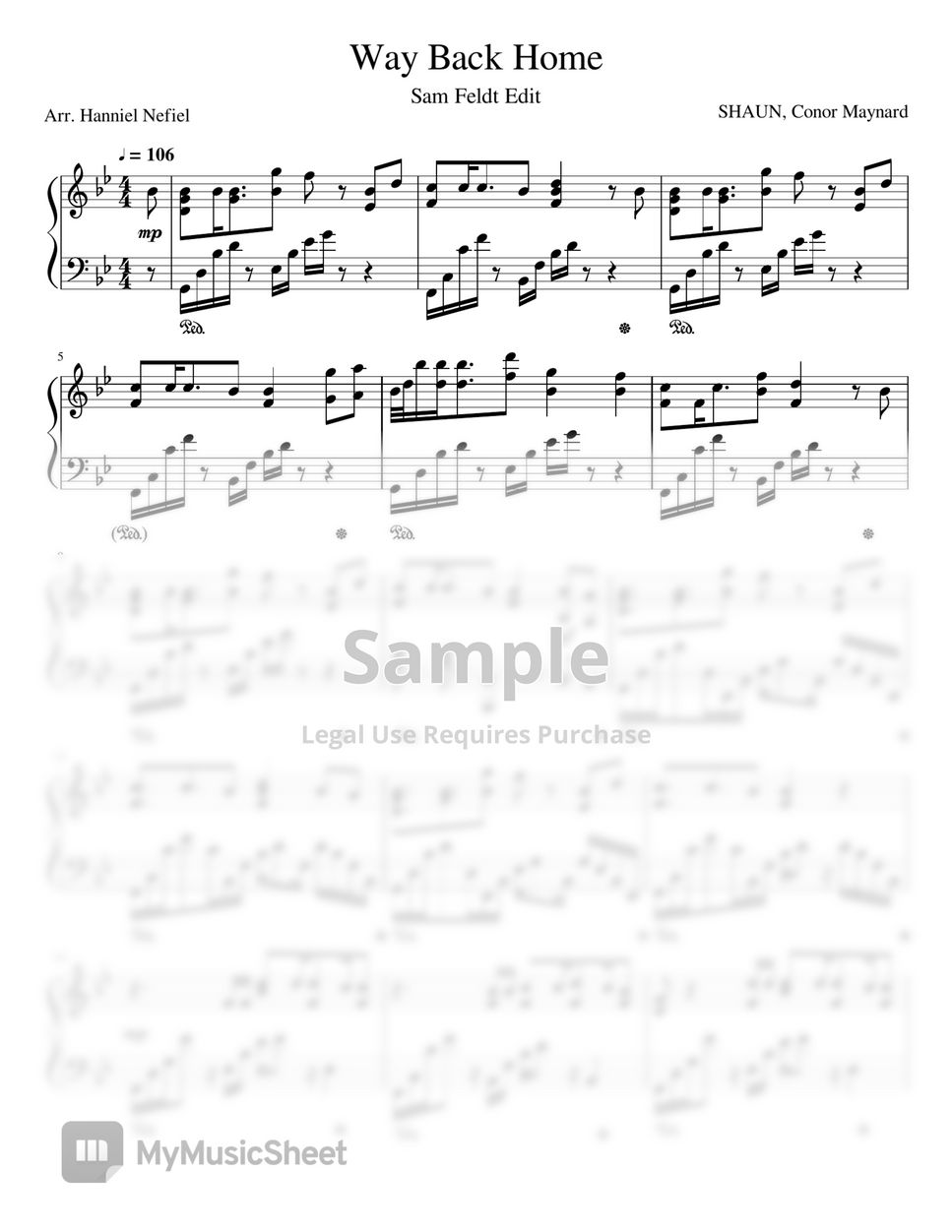 SHAUN, Conor Maynard, Sam Feldt - Way Back Home (Piano Sheets) Sheets ...