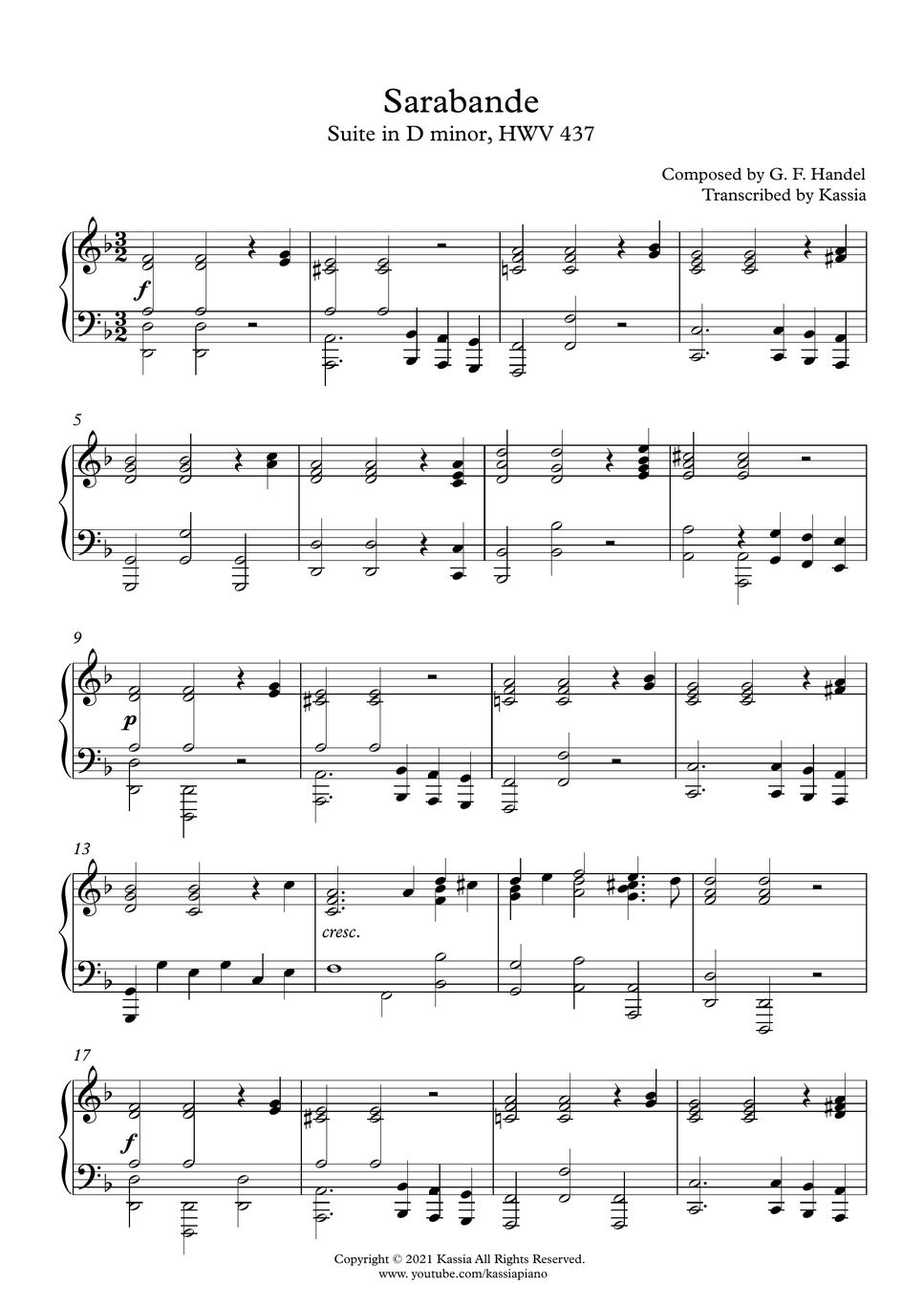 Handel - Sarabande 楽譜 by Kassia