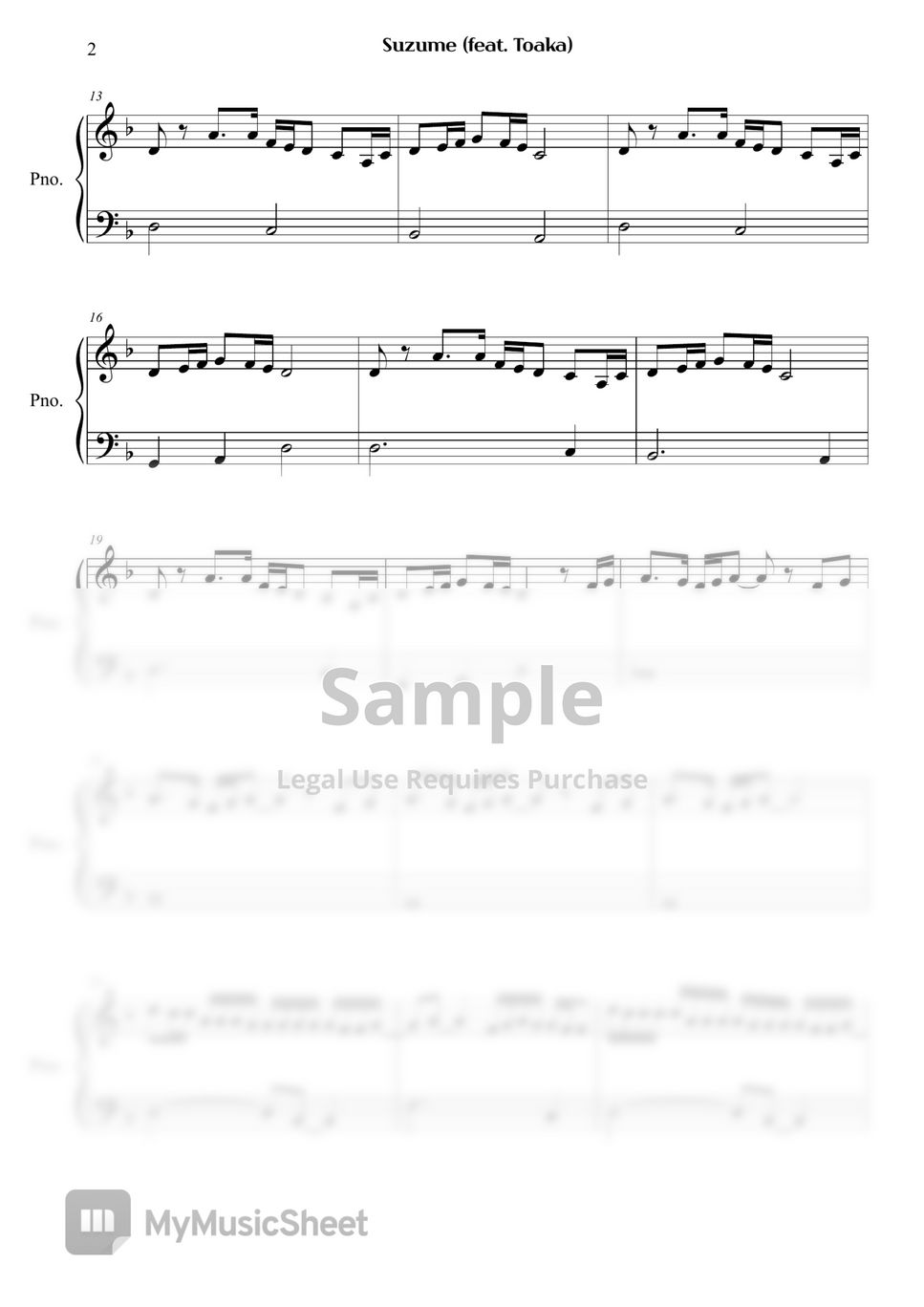 RADWIMPS - Suzume (feat. Toaka) 악보 by Right Now Piano