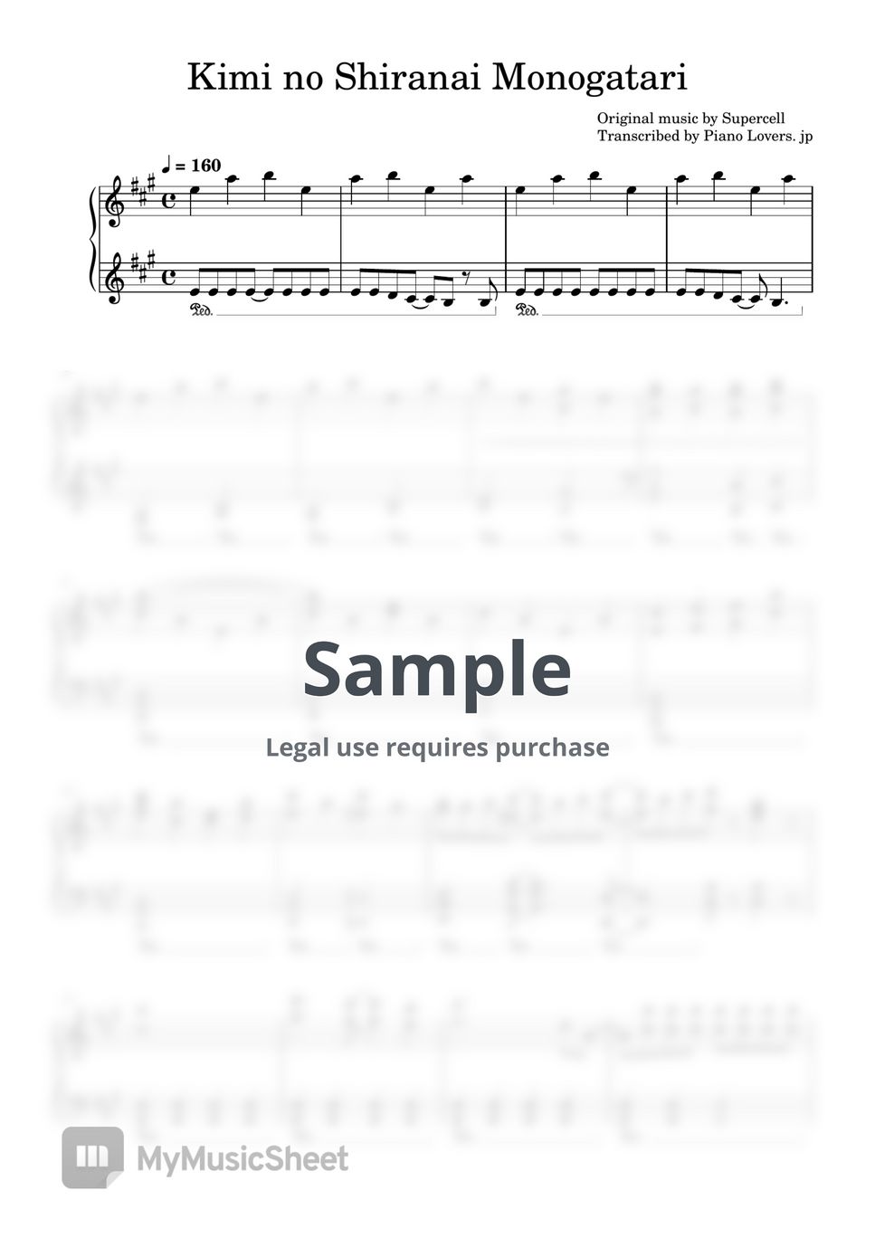 supercell - Kimi no Shiranai Monogatari (Bakemonogatari) Sheet Music by ...