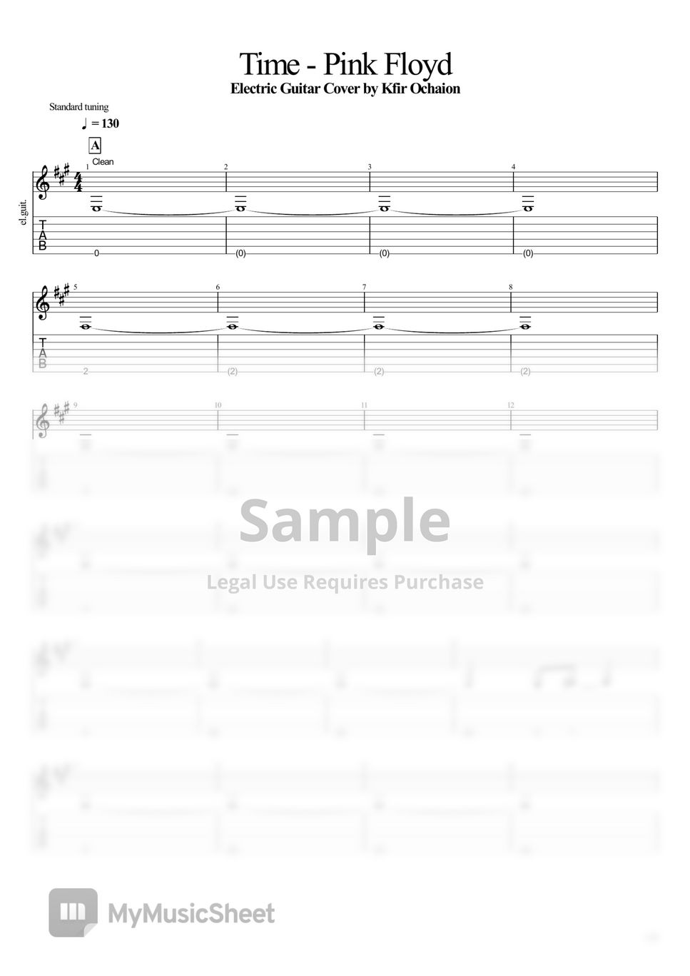 Pink Floyd - Time Sheet Music by Kfir Ochaion