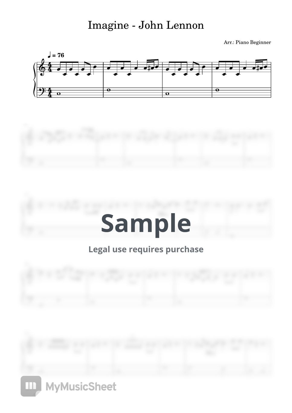 John Lennon - Imagine Sheet Music by Piano Beginner
