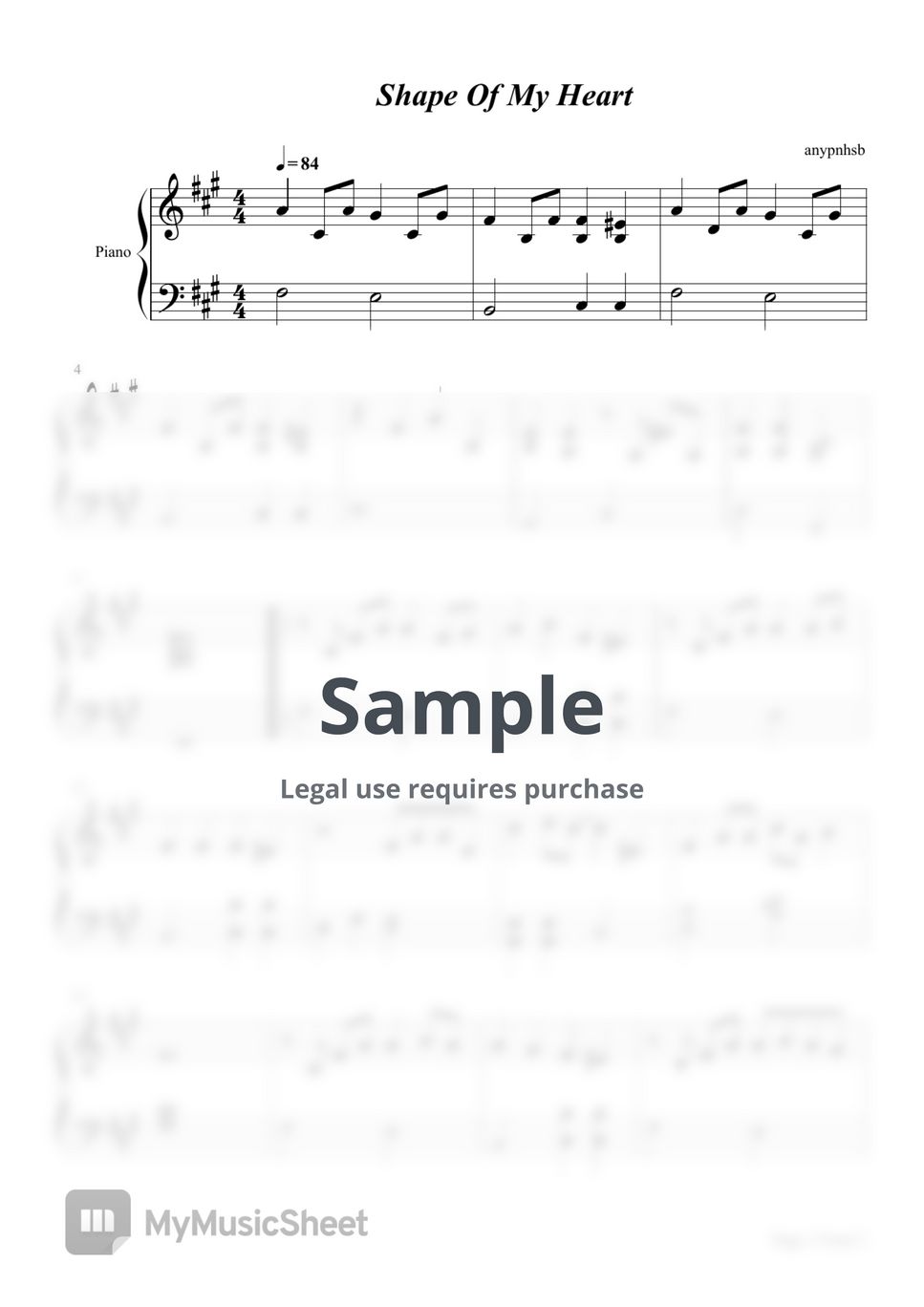 Sting - Shape of My Heart (我心之形-简单版-Sting) Sheet Music by dogemusic