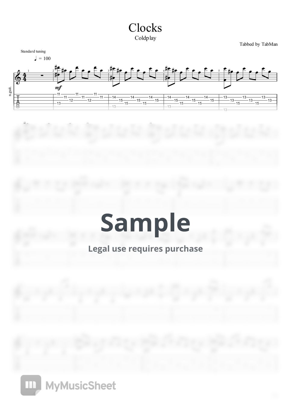 Coldplay - Clocks Sheet Music by TabMan