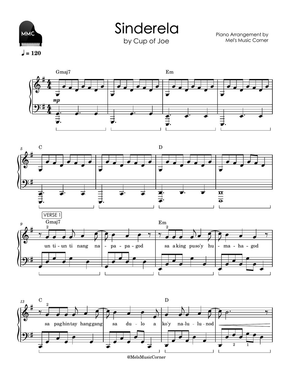 Cup of Joe - Sinderela (piano sheet music) Sheet Music by Mel's Music ...