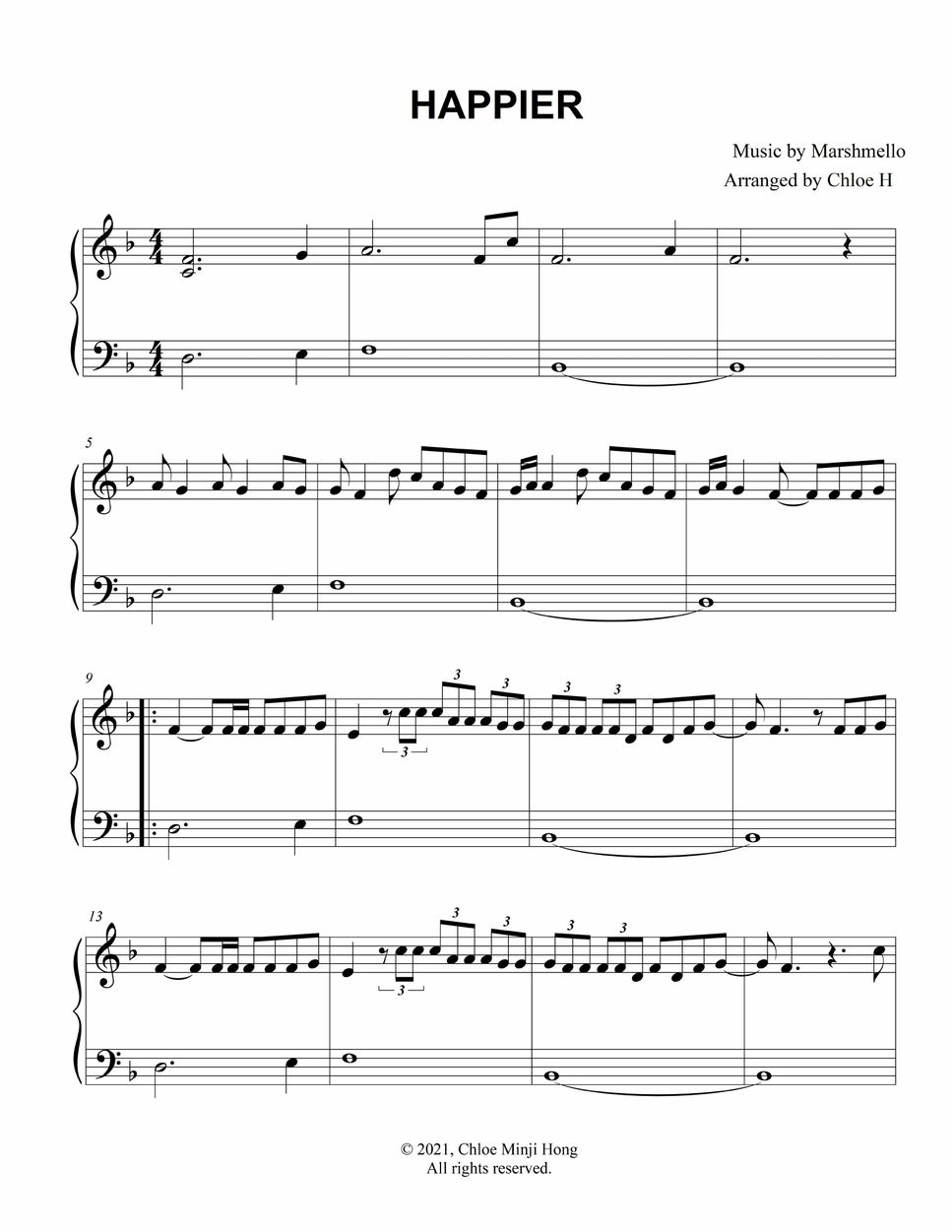 Marshmello - Happier (Easy) Sheet by Chloe H