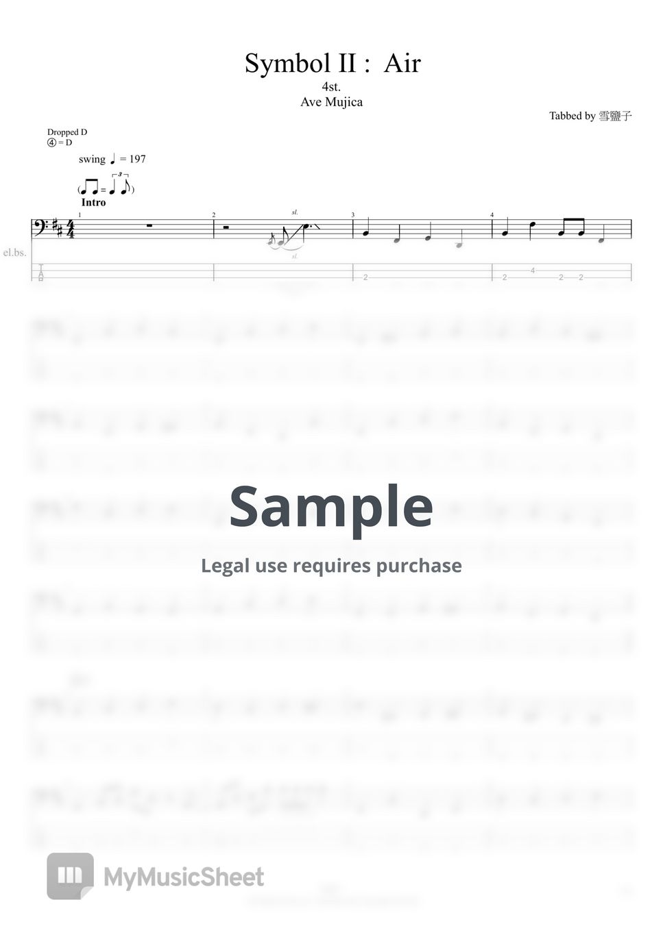 Ave Mujica - Symbol II: Air (4弦) 乐谱 by 雪鹽子