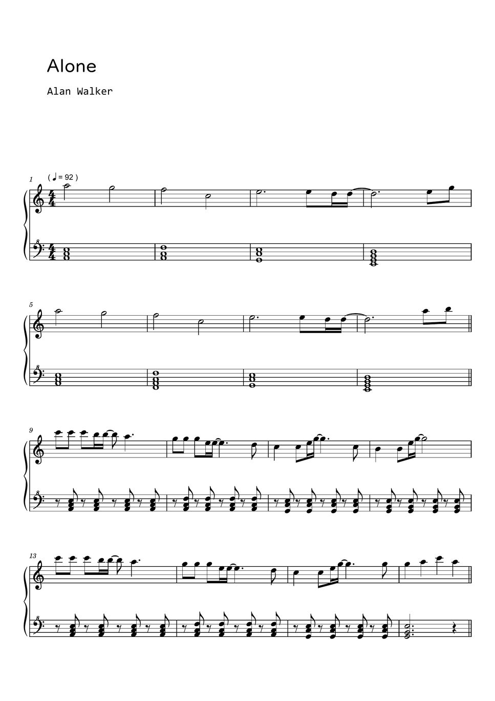 Alan Walker - Alone (Sheet Music, MIDI,) Sheet by Roxette