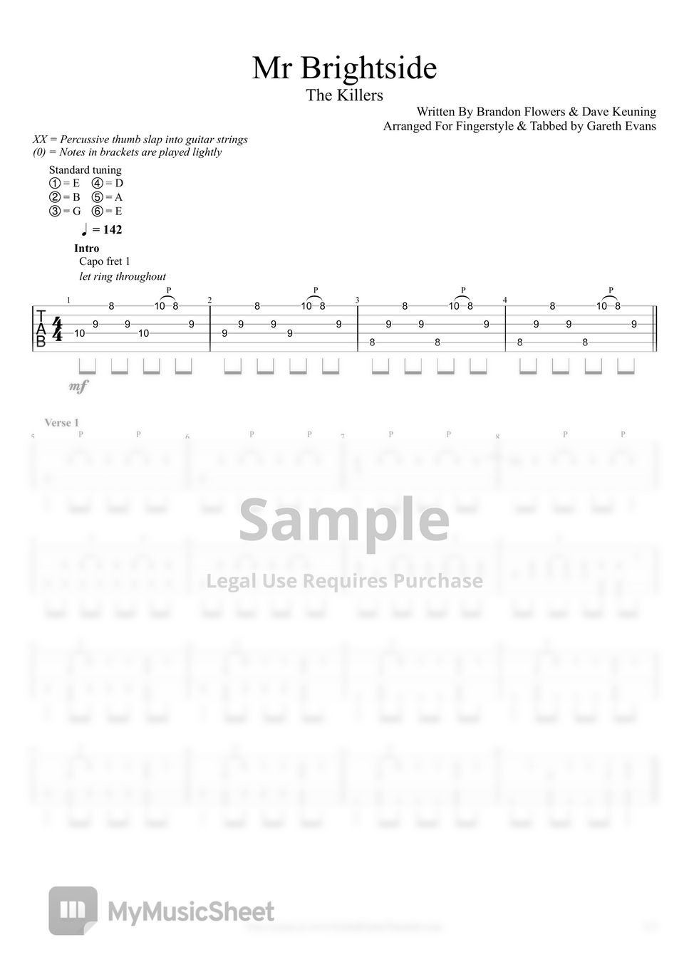 The Killers - Mr Brightside (Fingerstyle) 악보 by Gareth Evans