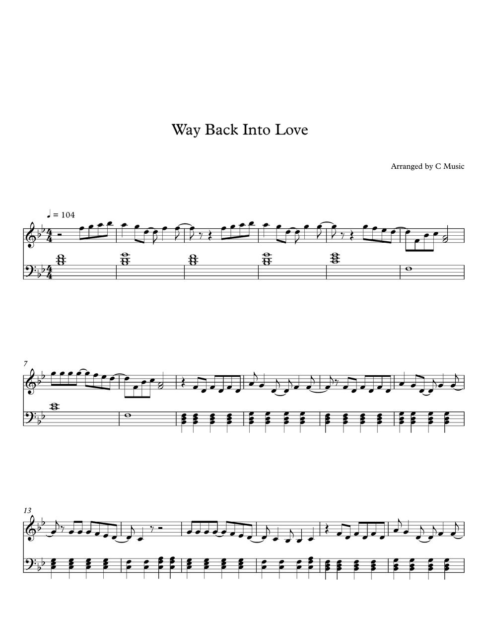 Adam Schlesinger - Way Back into Love (Music and Lyrics) 악보 by C Music
