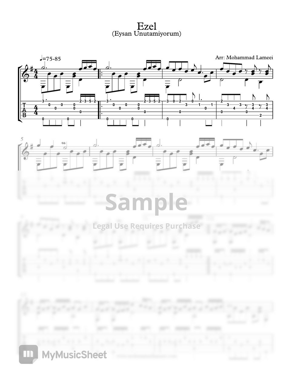 Toygar Işikly - EZEL(Easy Version) Tab + 1staff by Mohammad Lameei